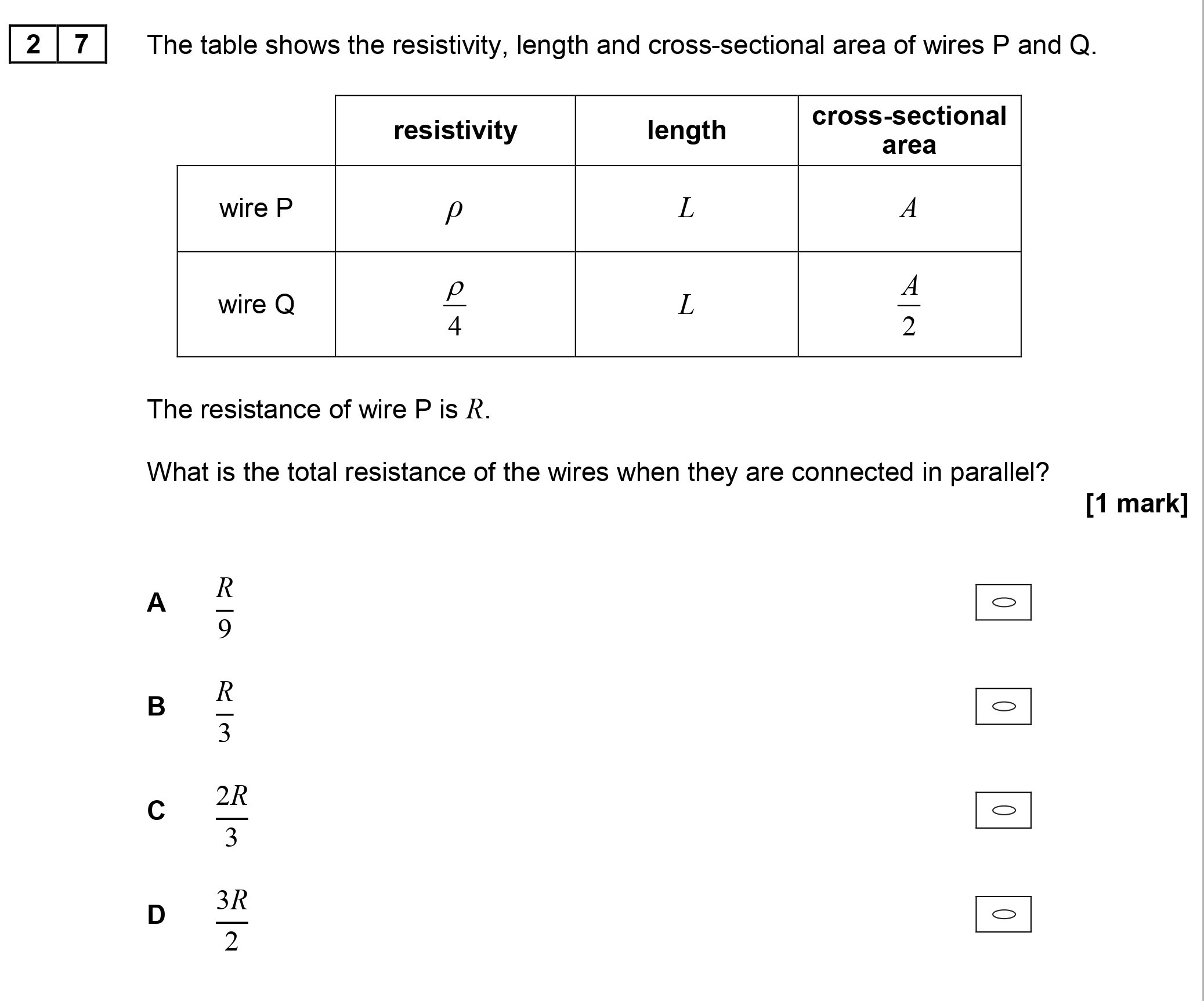 A-Level AQA Physics Resistance & Resistivity: The table shows the resistivity,