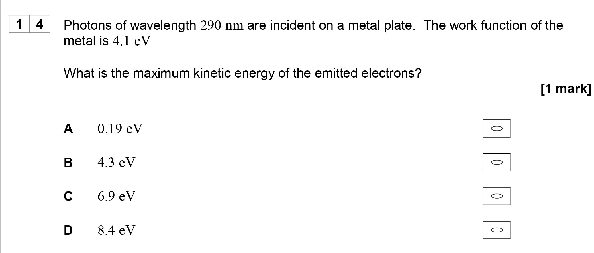 A-Level AQA Physics The Photoelectric Effect: Photons of wavelength 290 ...
