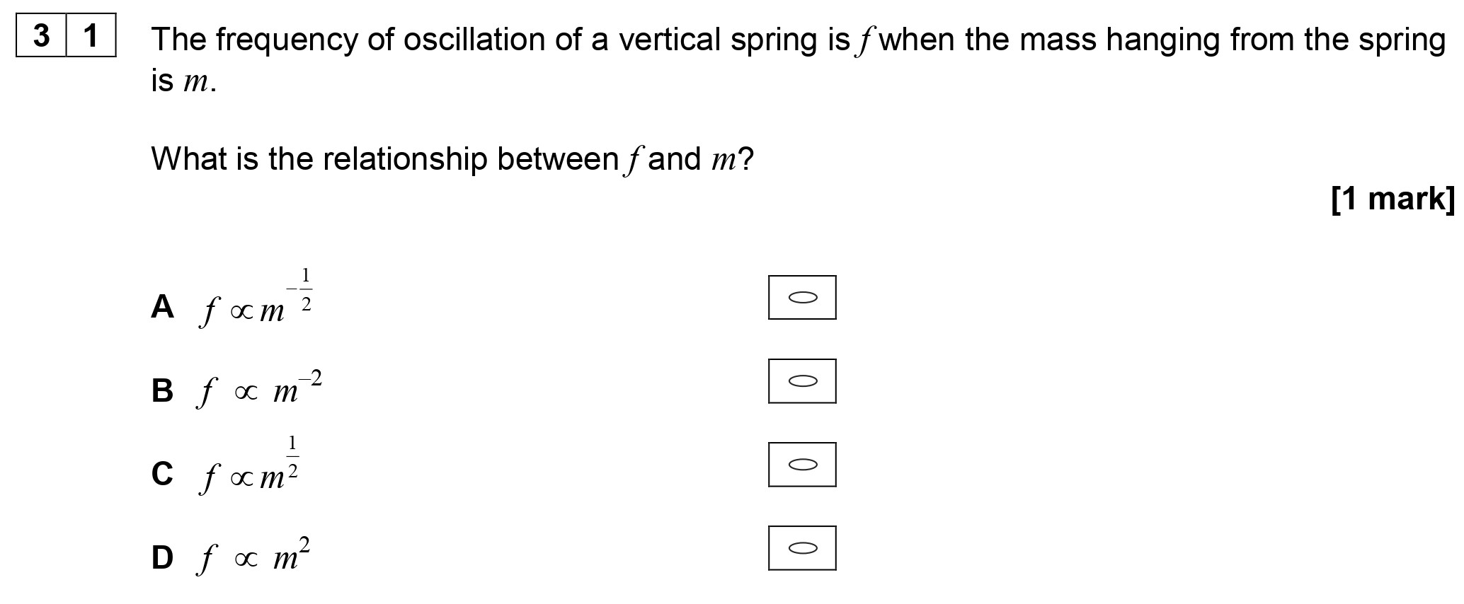 A-Level AQA Physics Simple Harmonic Motion: The frequency of oscillation of