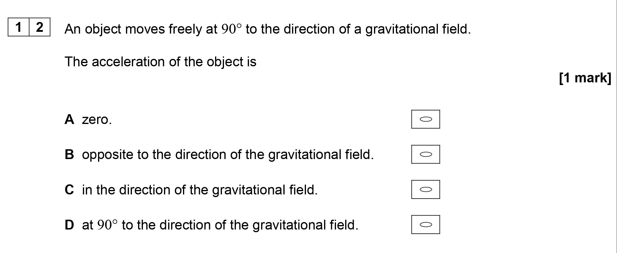A-Level AQA Physics Gravitational Fields: An object moves freely at 90° to