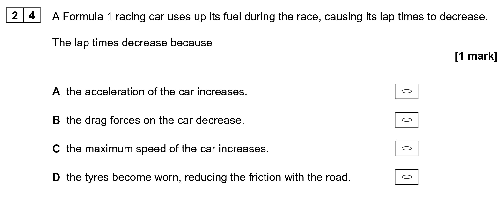 A-Level AQA Physics Newtons Laws of Motion: A Formula 1 racing car uses its