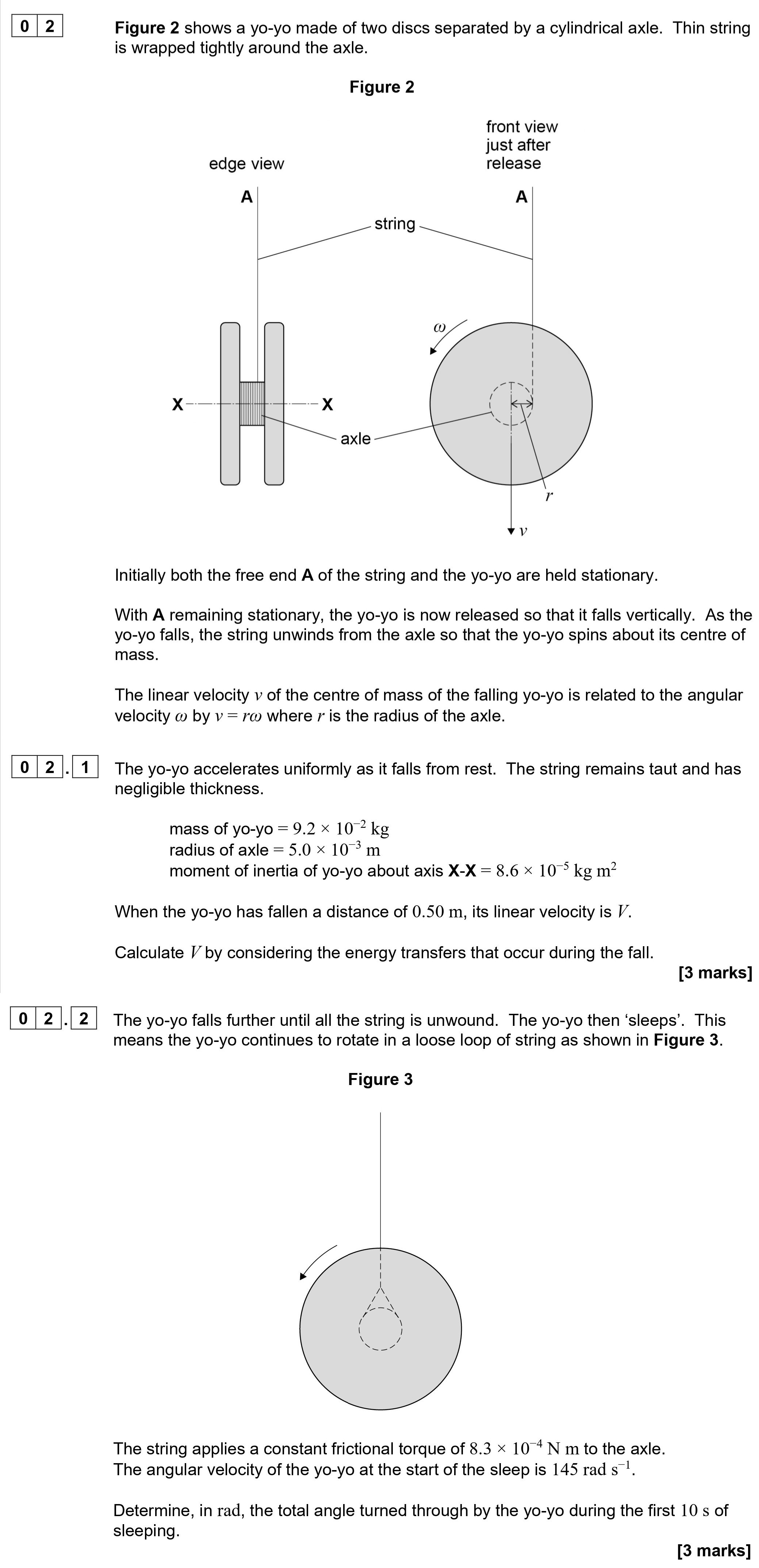 A-Level AQA Physics Rotational Dynamics: Figure 2 shows a yo-yo made of t