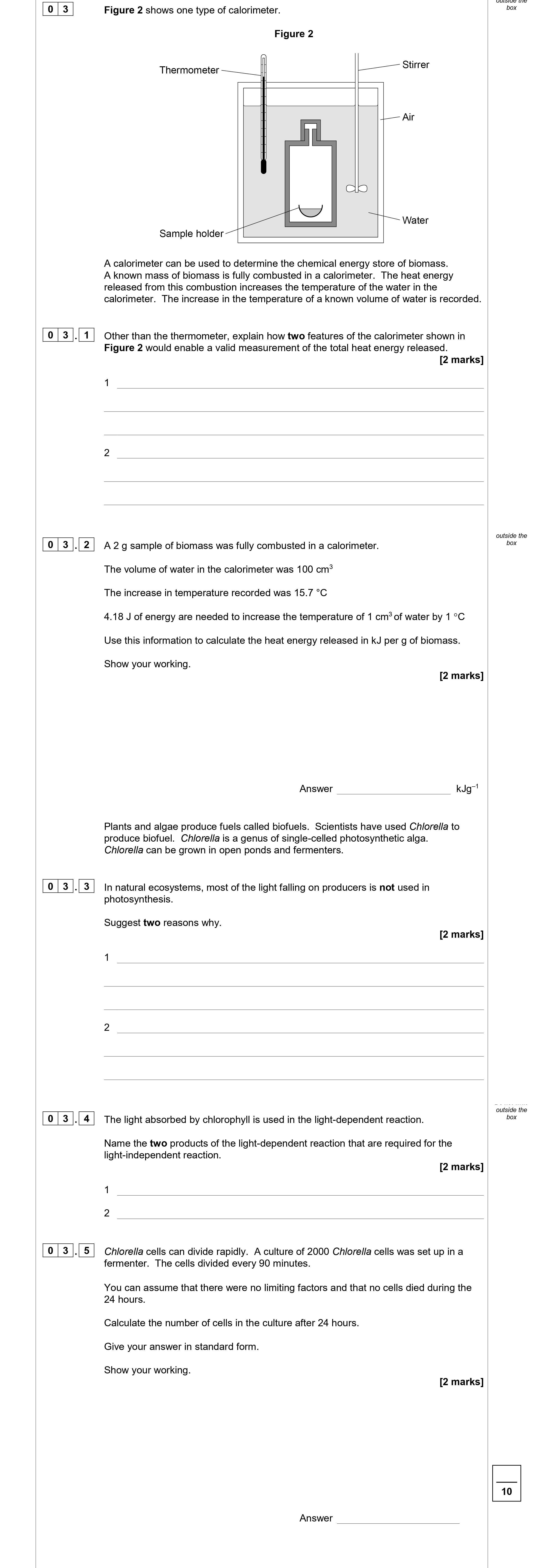 A-Level AQA Biology Photosynthesis: Figure 2 shows one type of calor