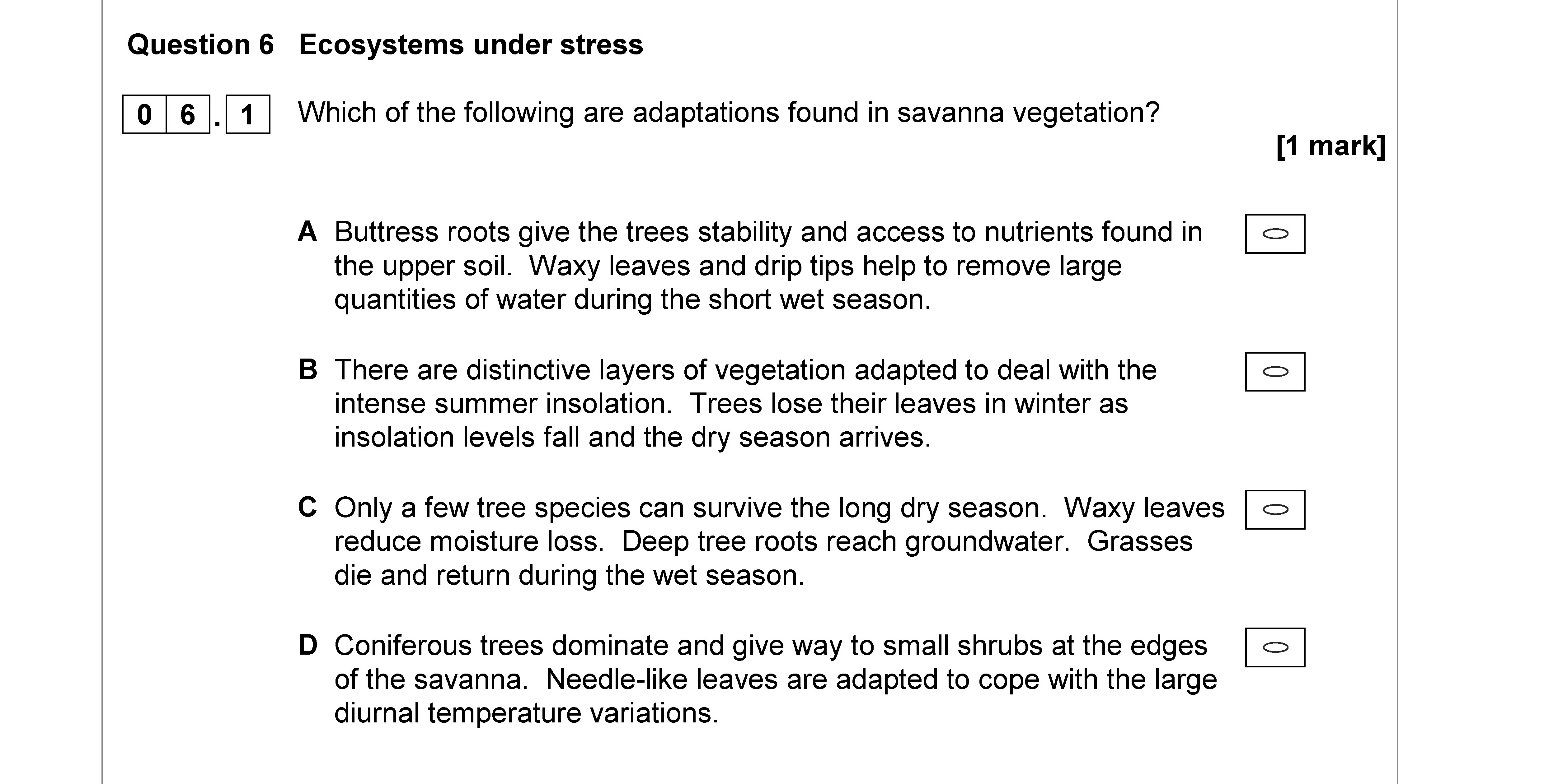 A-Level AQA Geography Ecosystems & Processes: Which of the following ...