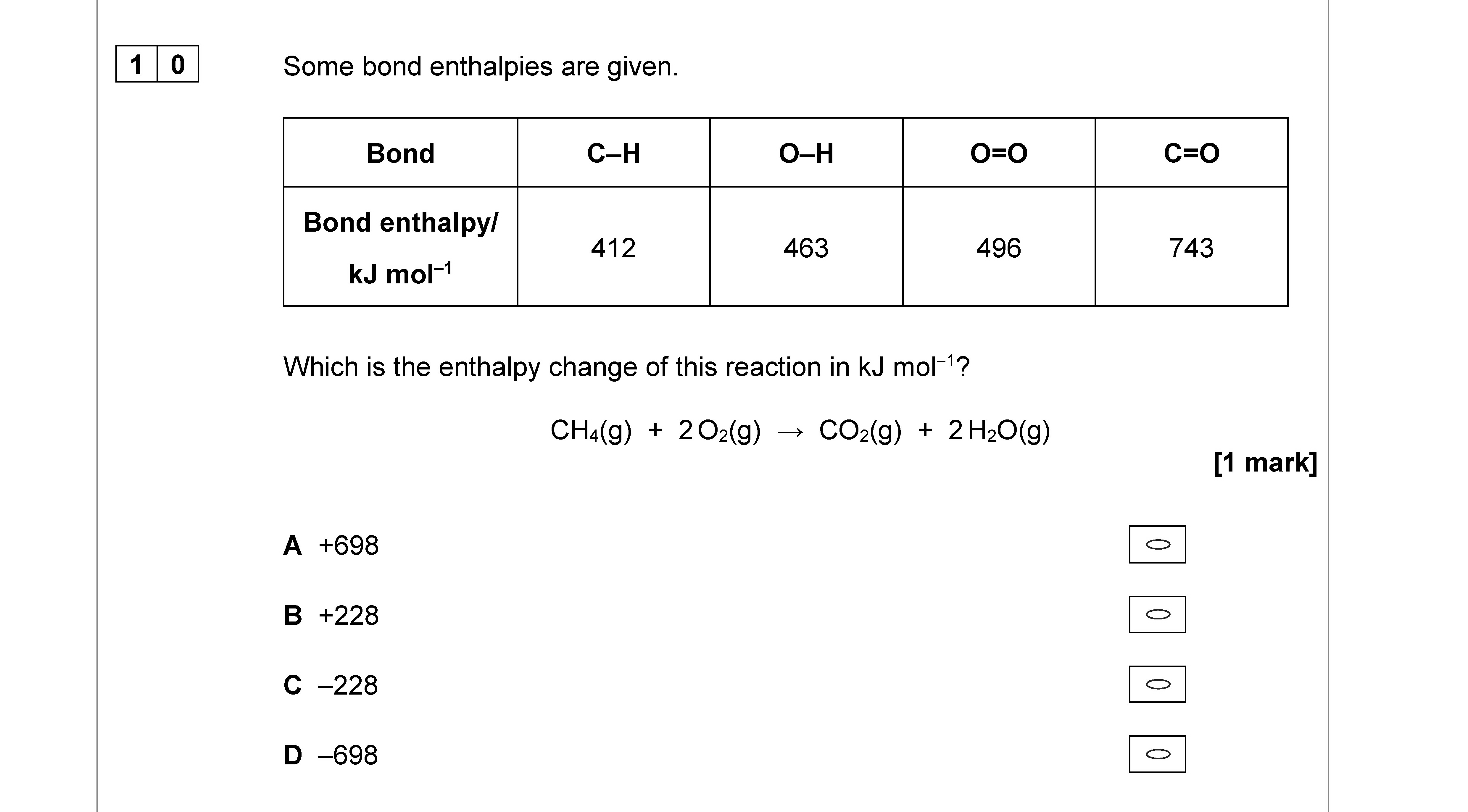 A-Level AQA Chemistry Energetics: Some bond enthalpies are given.