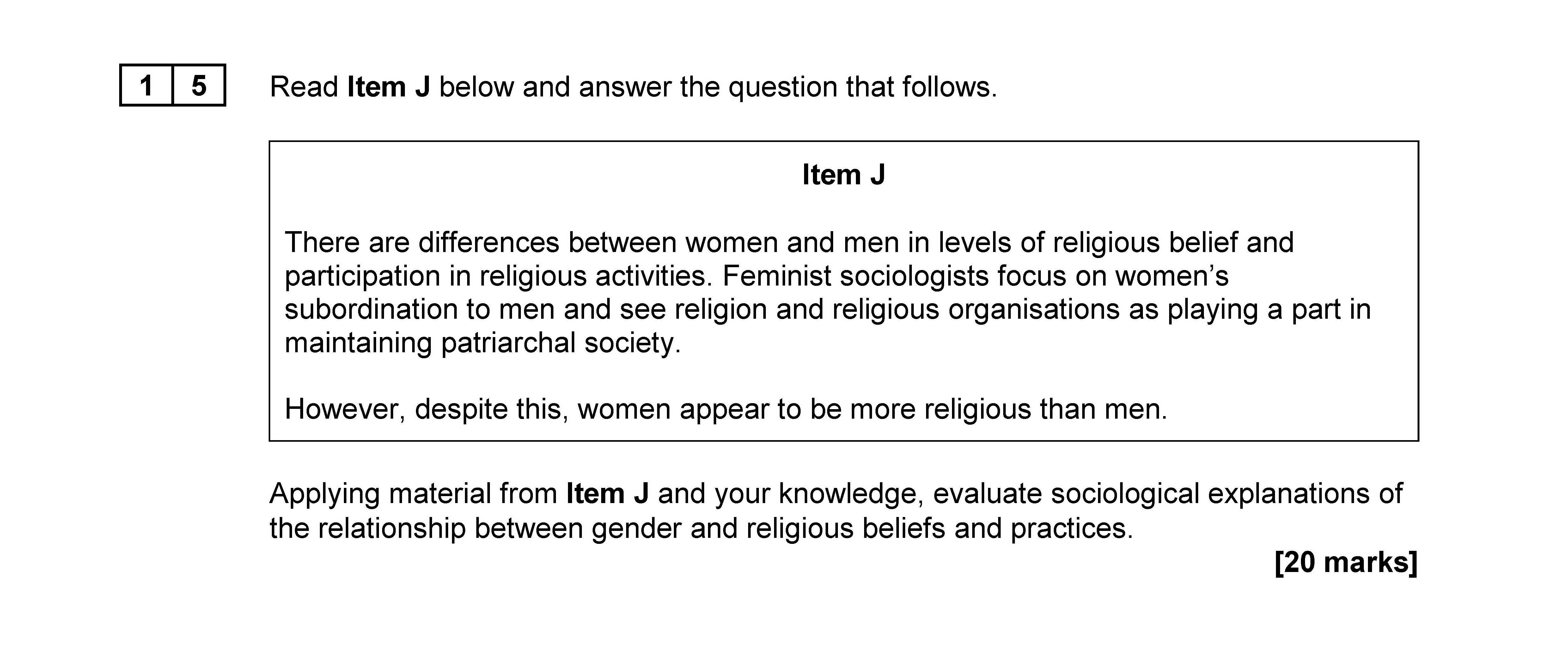 A-Level AQA Sociology Beliefs in Society: Read Item J below and answer the