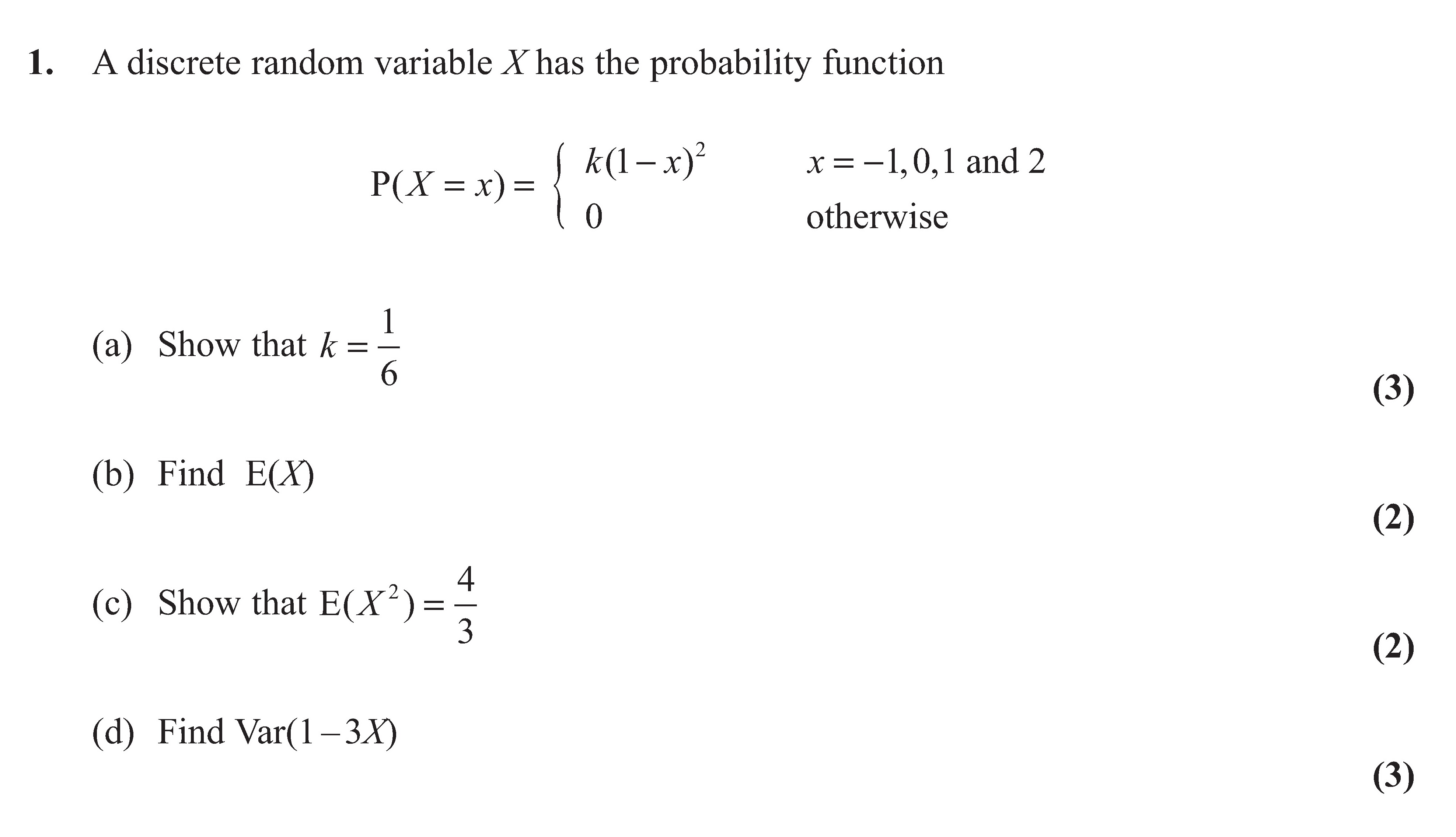 A-Level Edexcel Maths Statistics Basic Probability: A discrete random variable $X$ h