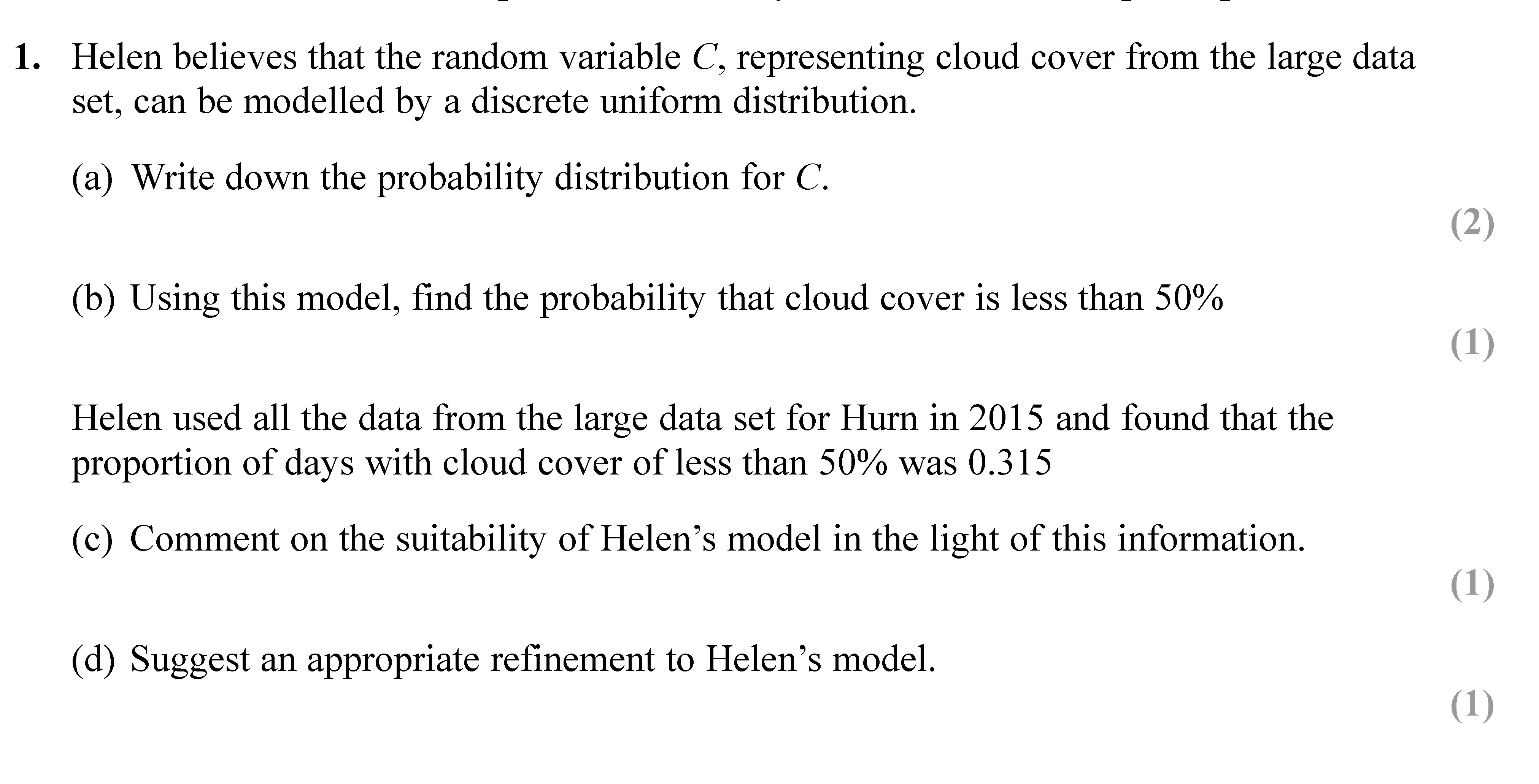 A-Level Edexcel Maths Statistics Hypothesis Testing: Helen believes ...
