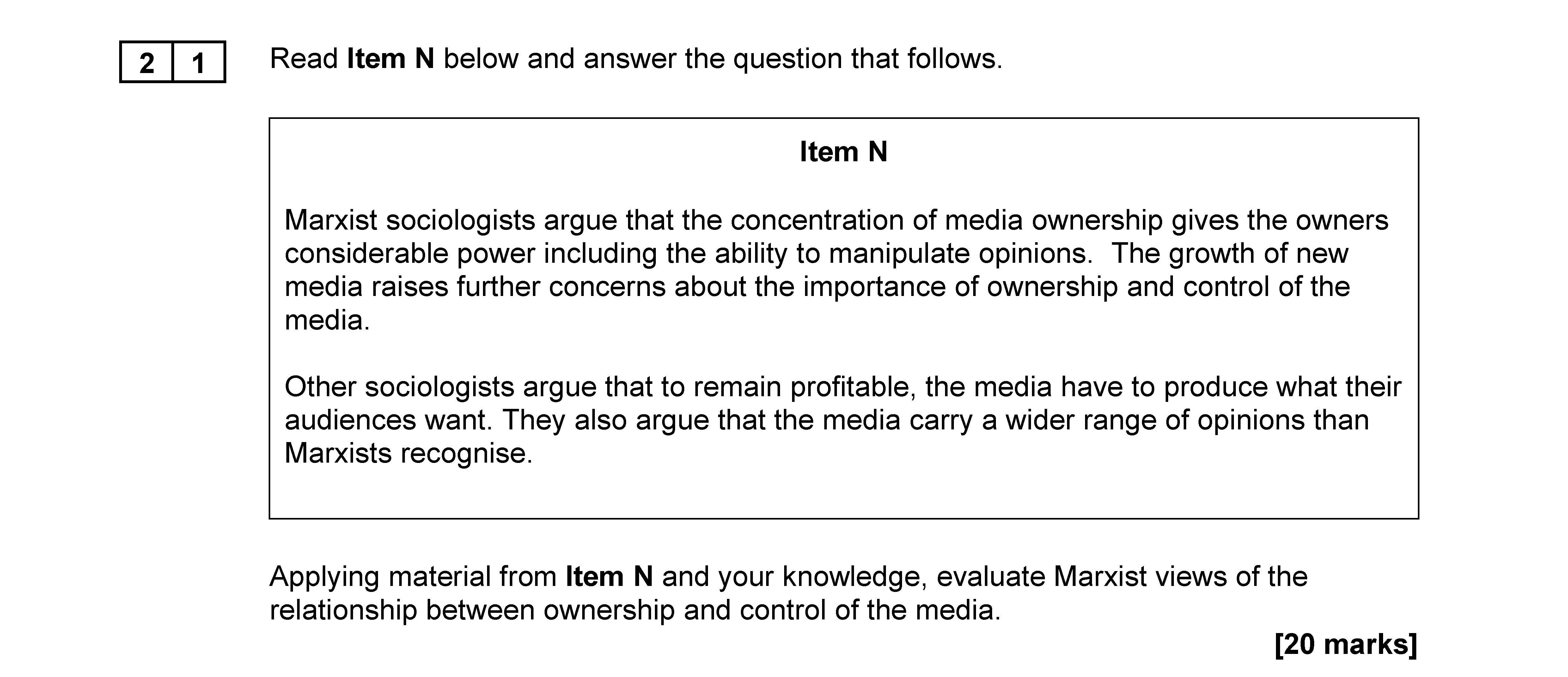 A-Level AQA Sociology The Media: Applying material from Item N an
