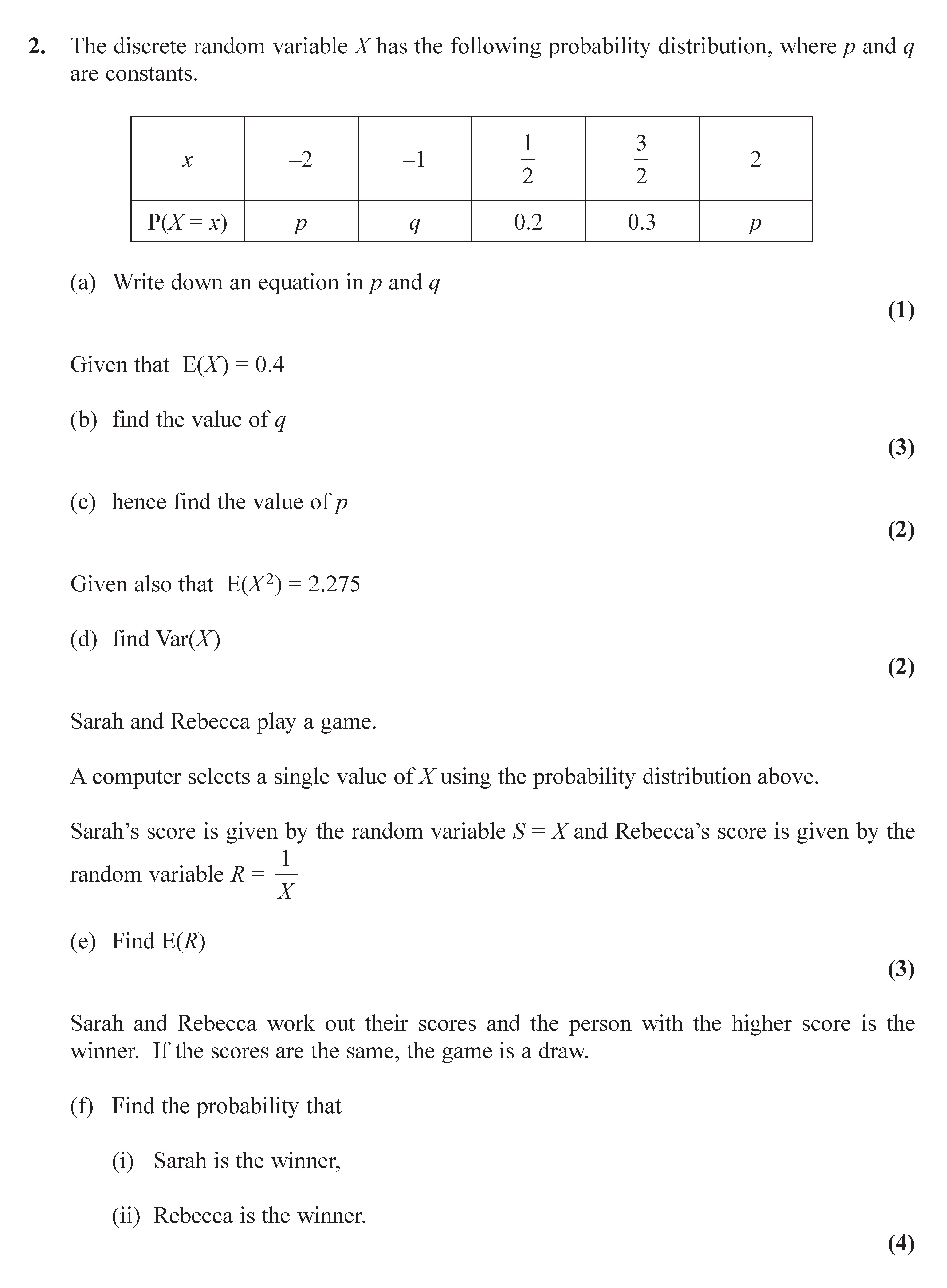 A-Level Edexcel Maths Statistics Basic Probability: The discrete random variable X h