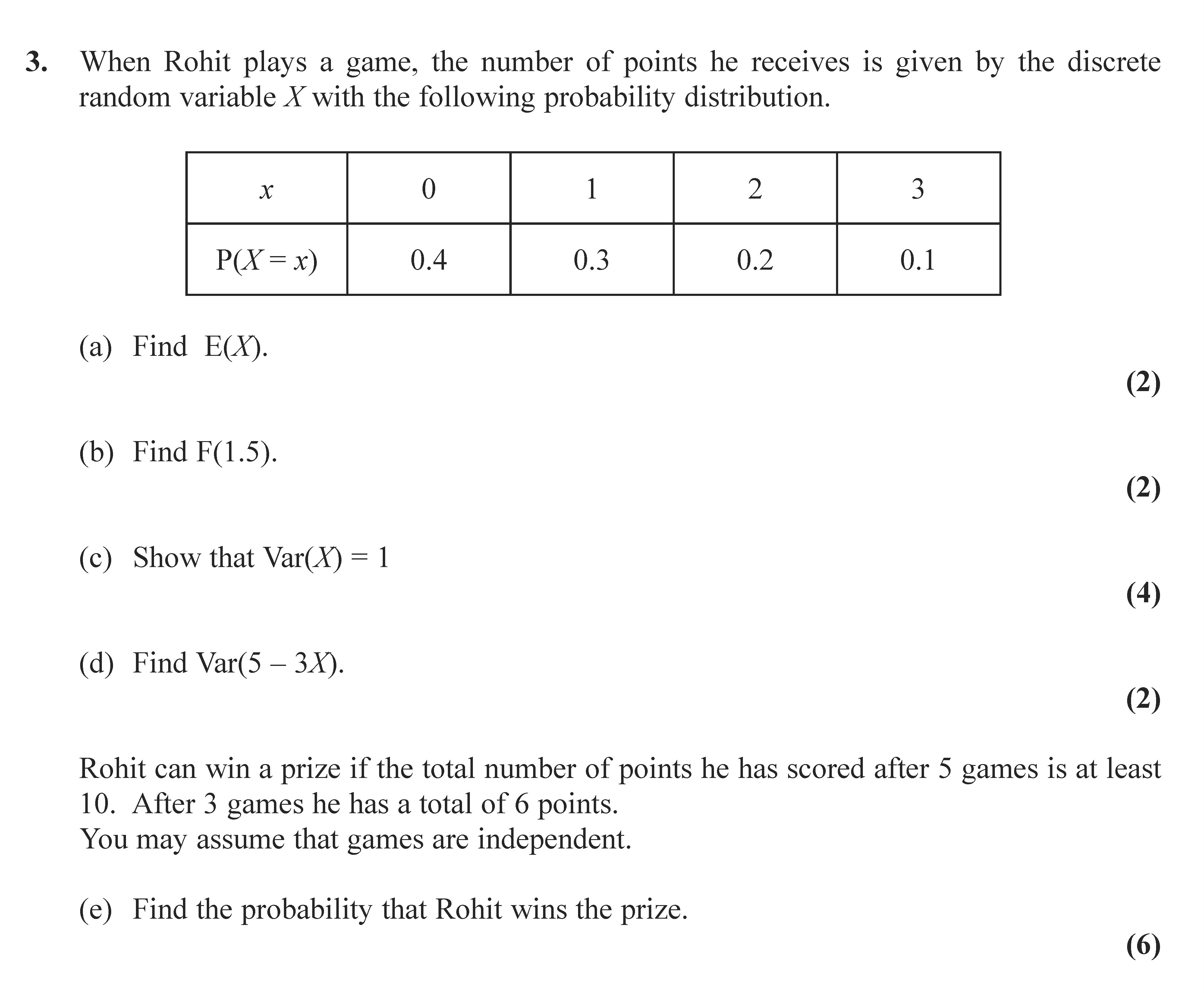 A-Level Edexcel Maths Statistics Further Probability: When Rohit plays ...