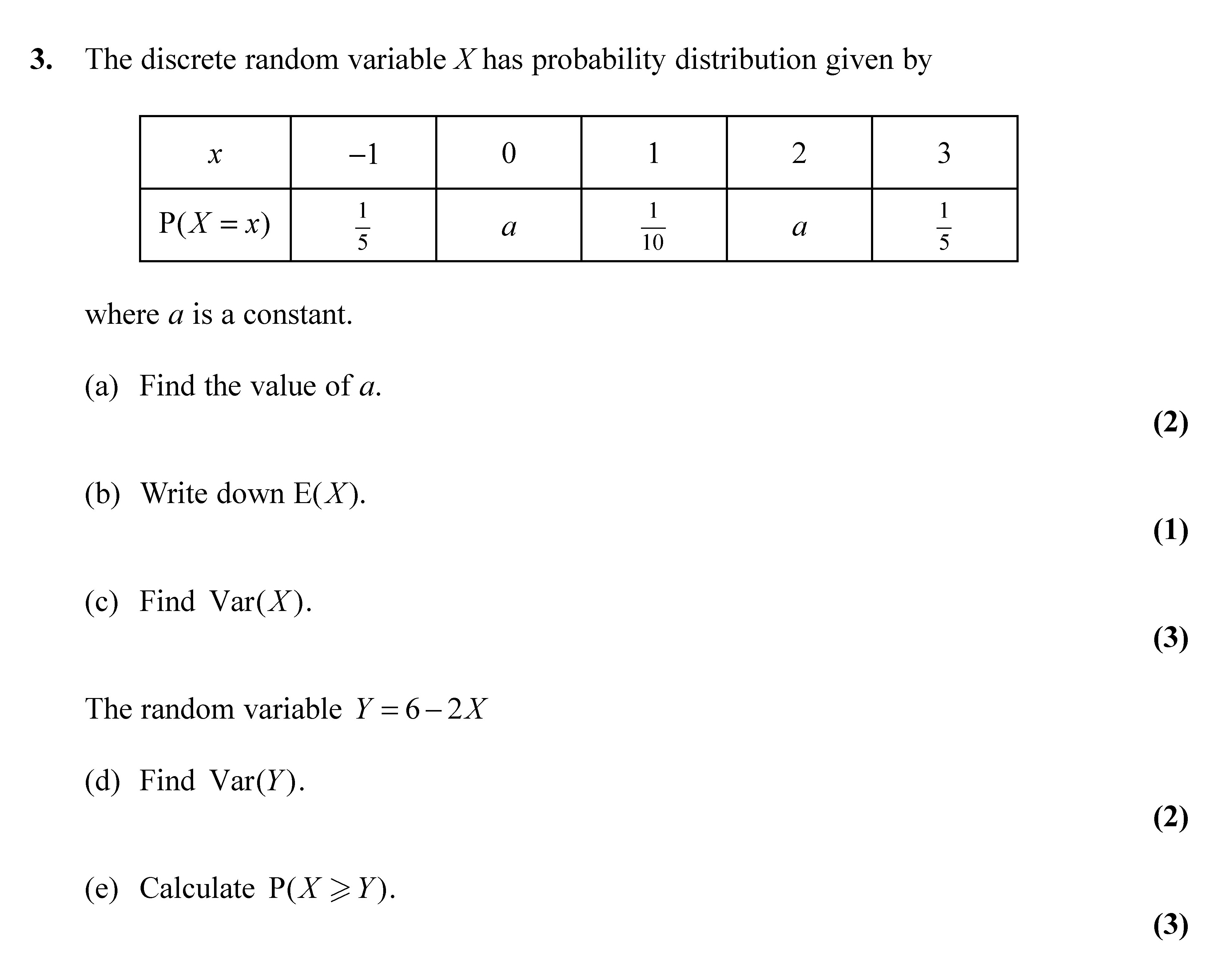 A-Level Edexcel Maths Statistics Probability Distributions: The discrete random variable X h