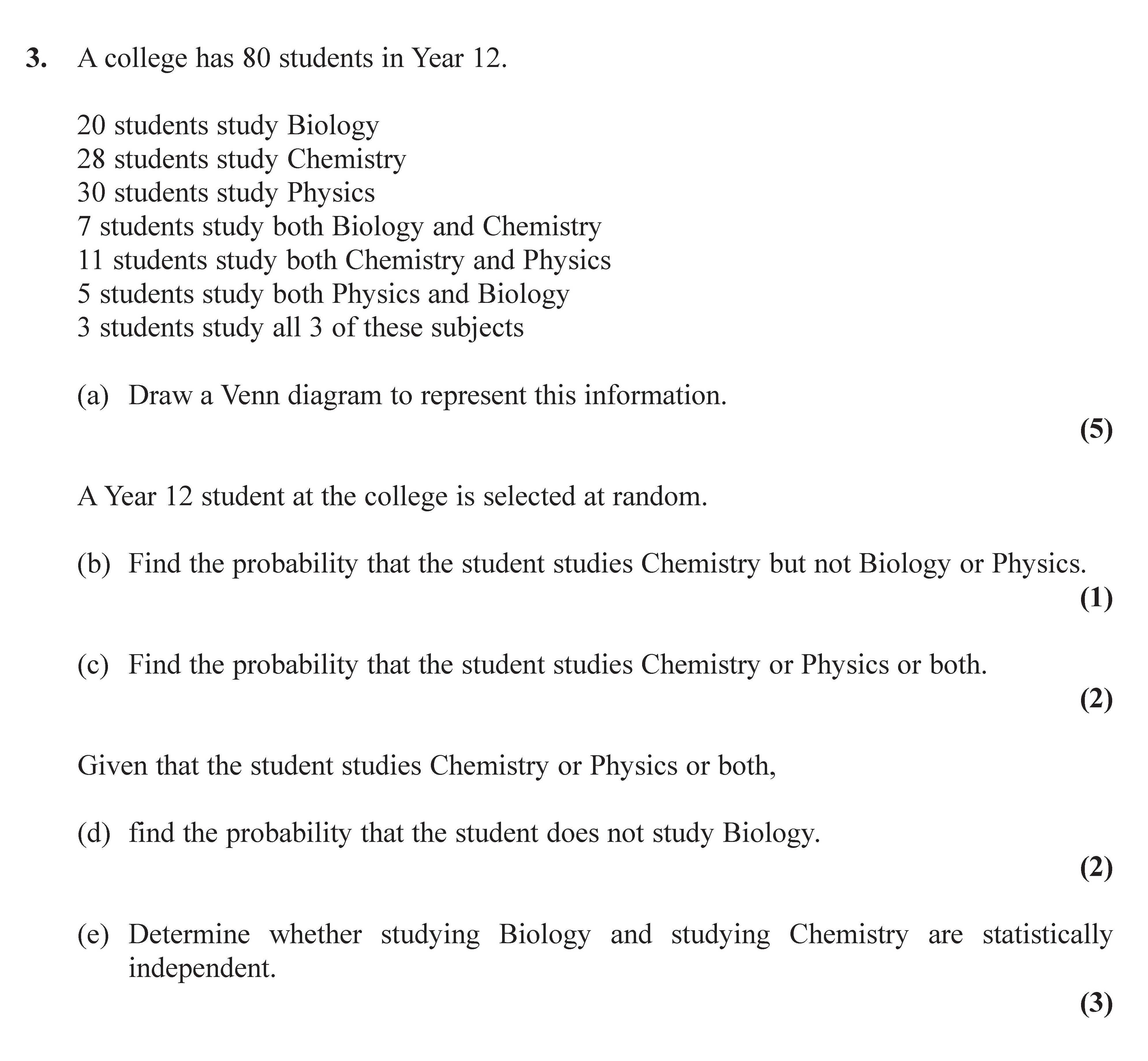 A-Level Edexcel Maths Statistics Further Probability: A college has 80 ...