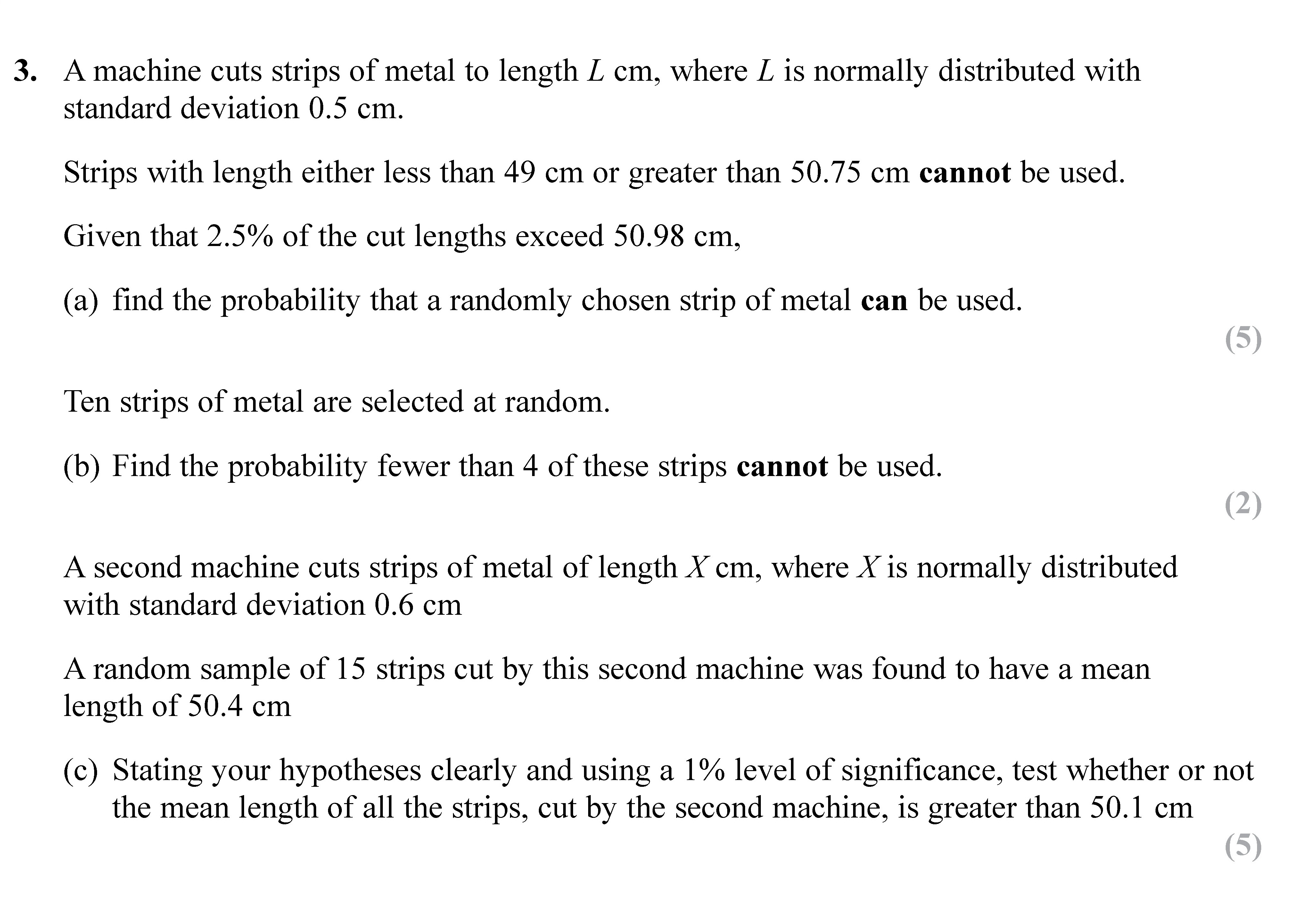 A-Level Edexcel Maths Statistics Normal Distribution: A machine cuts ...
