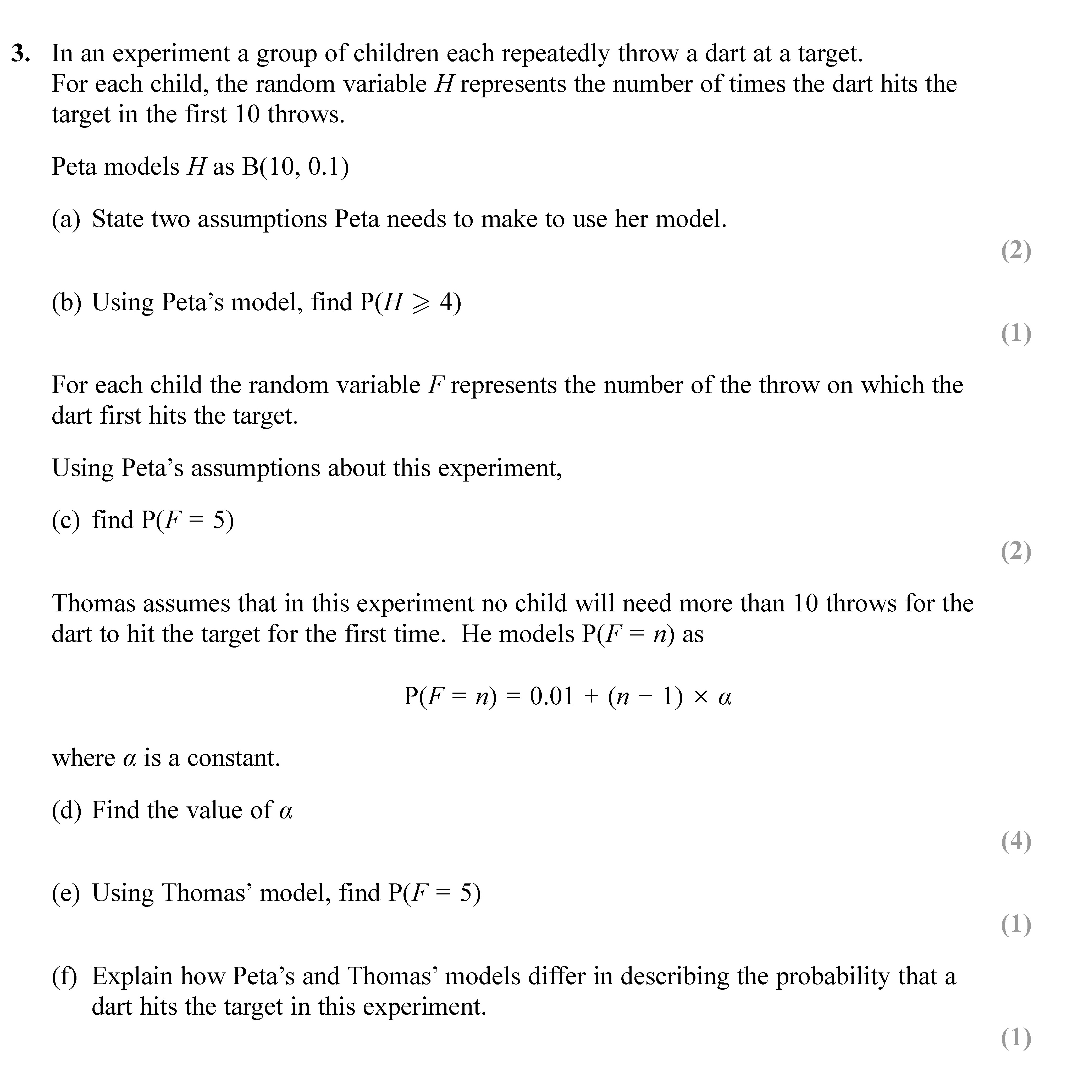 A-Level Edexcel Maths Statistics Basic Probability: In an experiment a group of chil