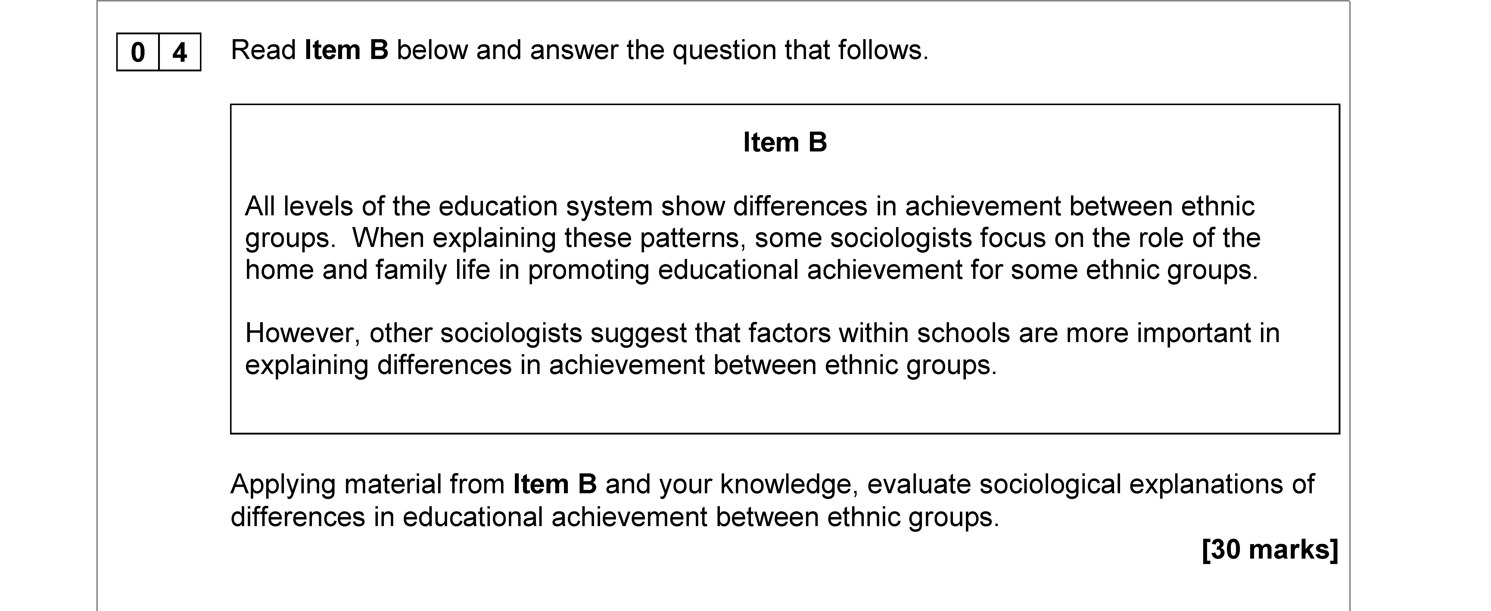 A-Level AQA Sociology Culture and Identity: Read Item B below and ...