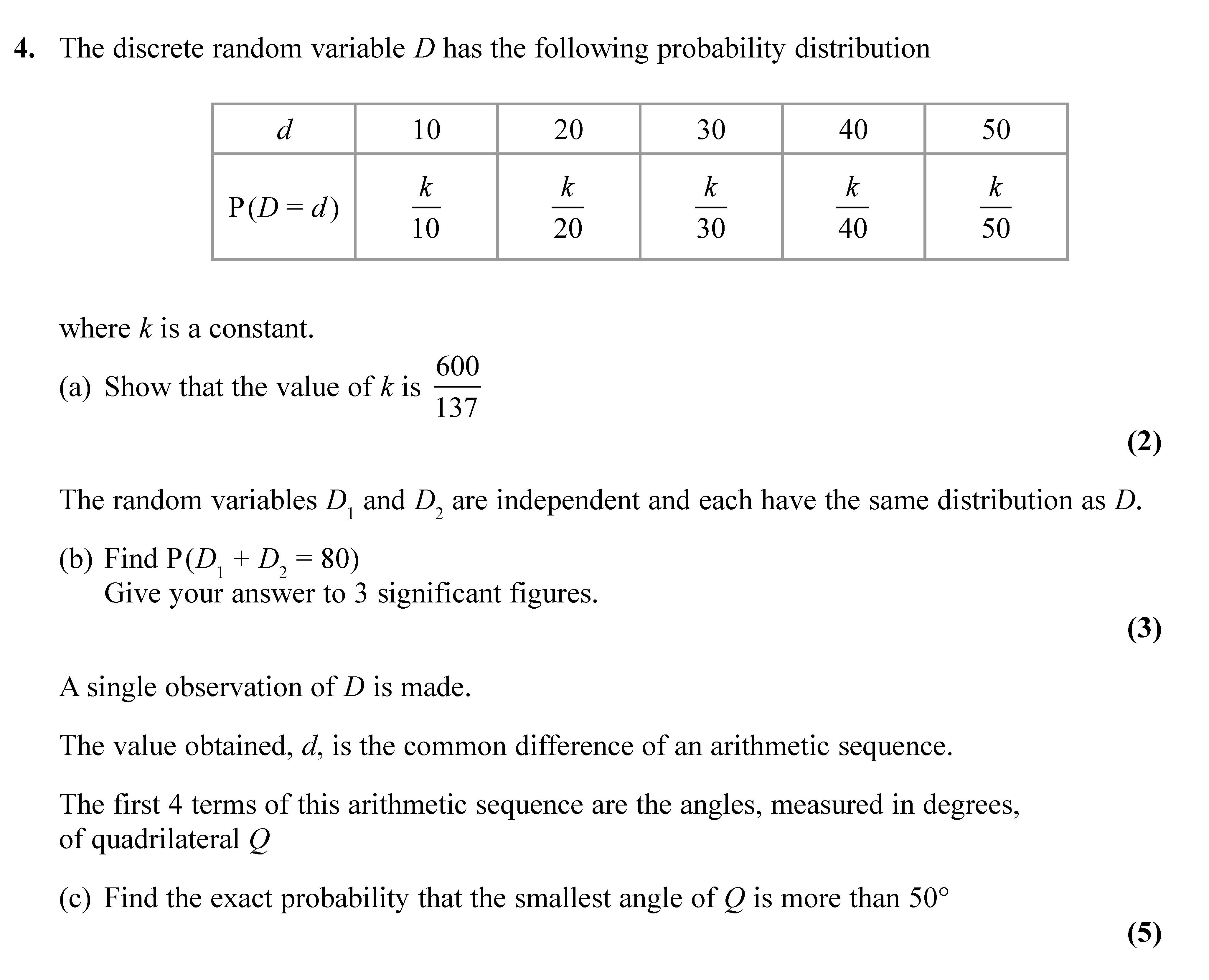 A-Level Edexcel Maths Statistics Probability Distributions: The discrete random variable D h
