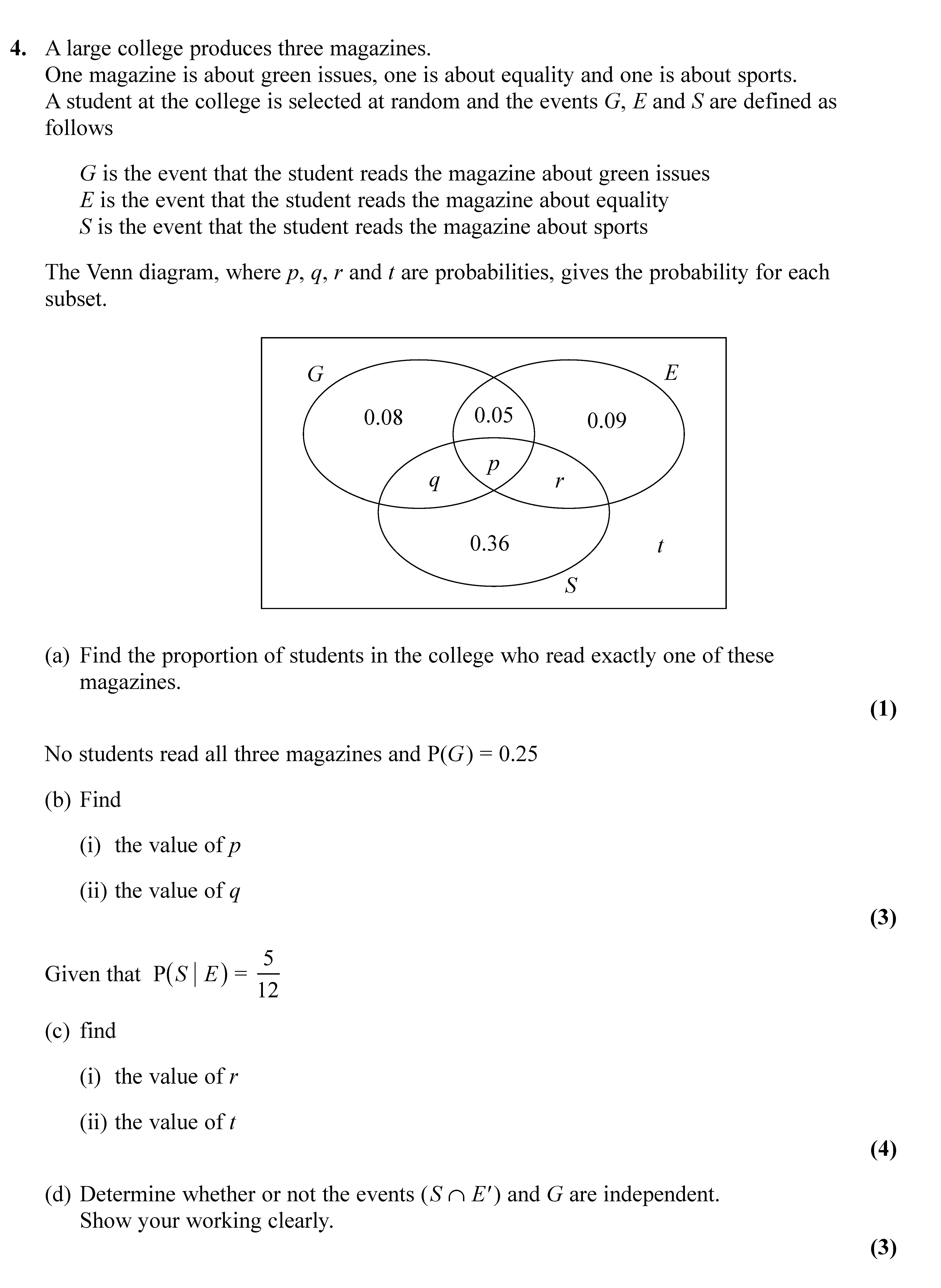 A-Level Edexcel Maths Statistics Basic Probability: A large college produces three m