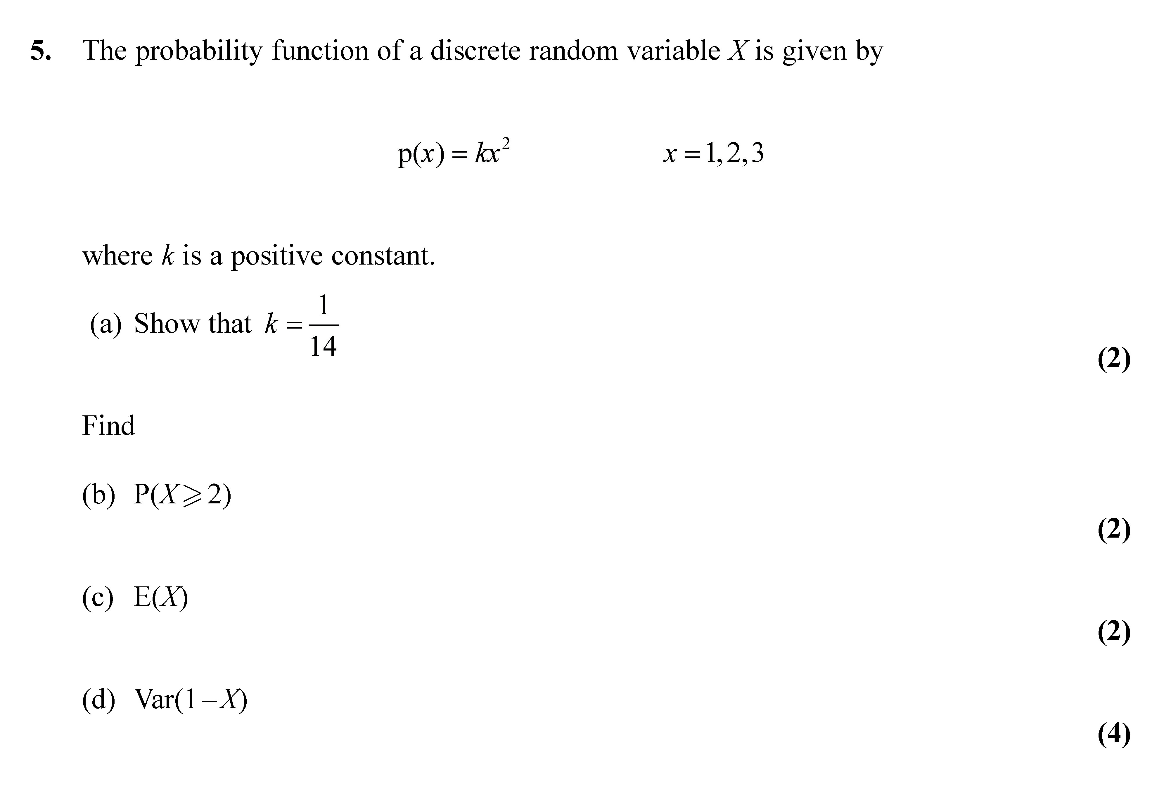 A-Level Edexcel Maths: Statistics Probability Distributions: The probability function of a di