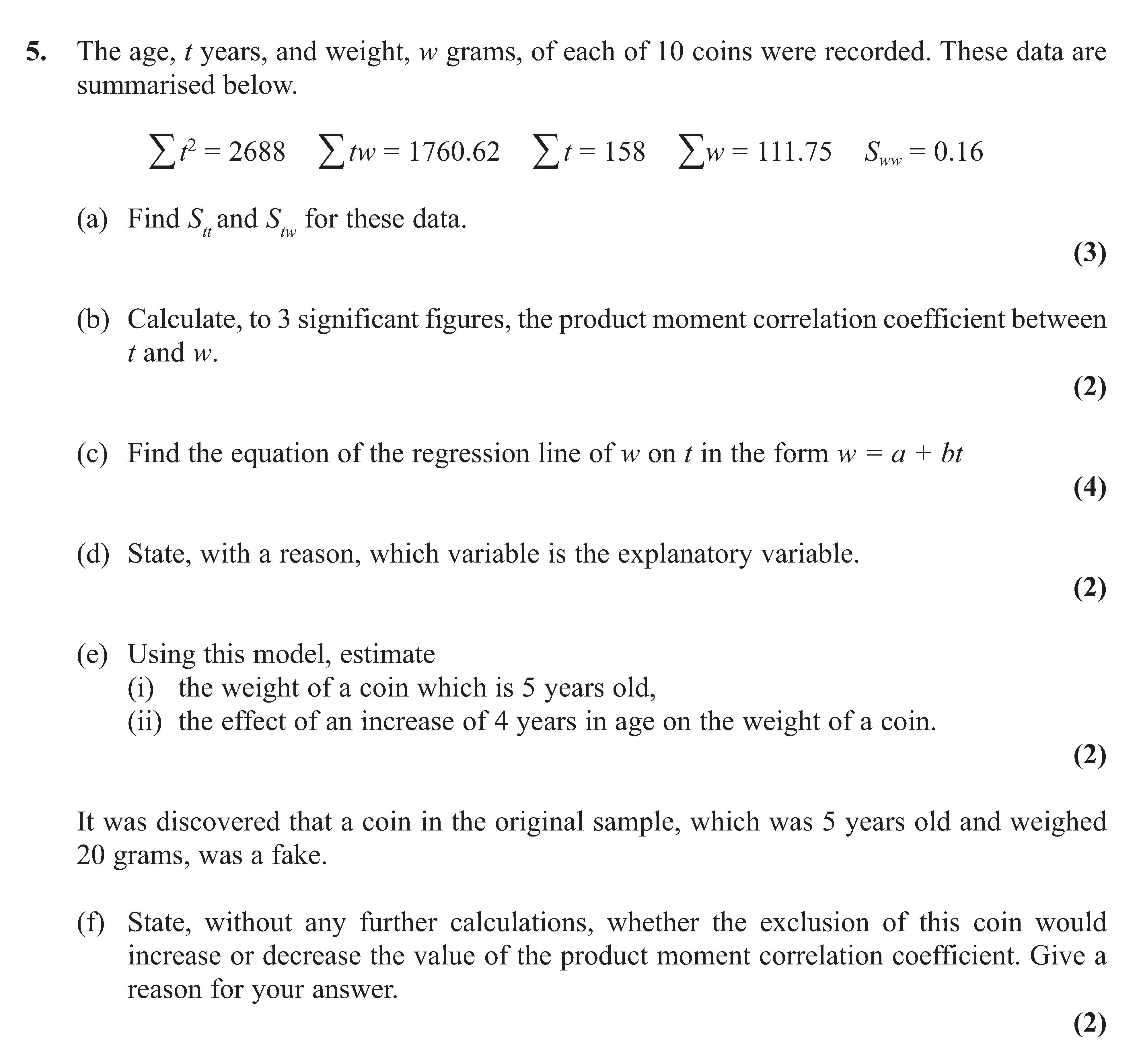 A-Level Edexcel Maths Statistics Correlation & Regression: The age, t ...