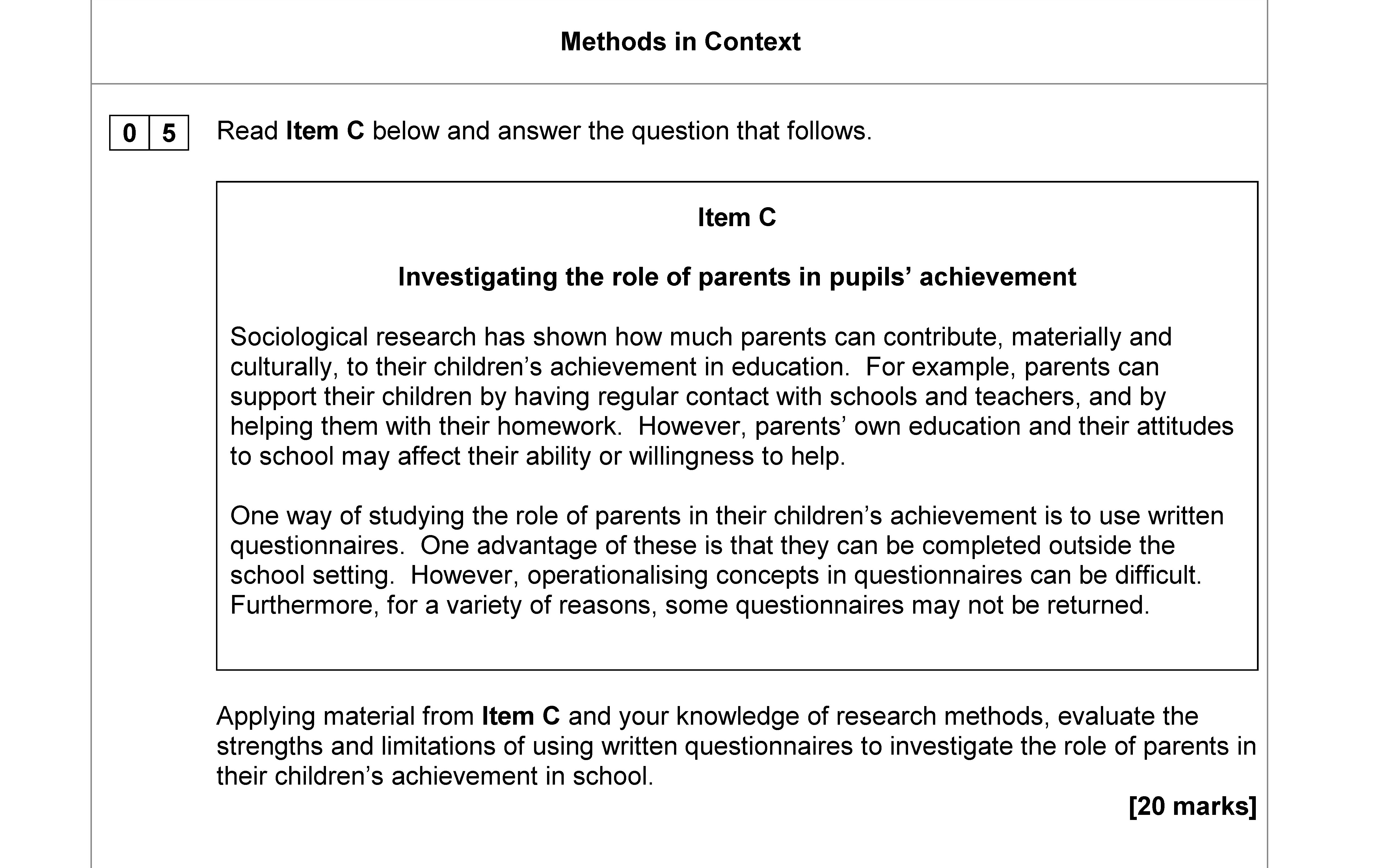A-Level AQA Sociology Research Methods: Applying material from Item C an