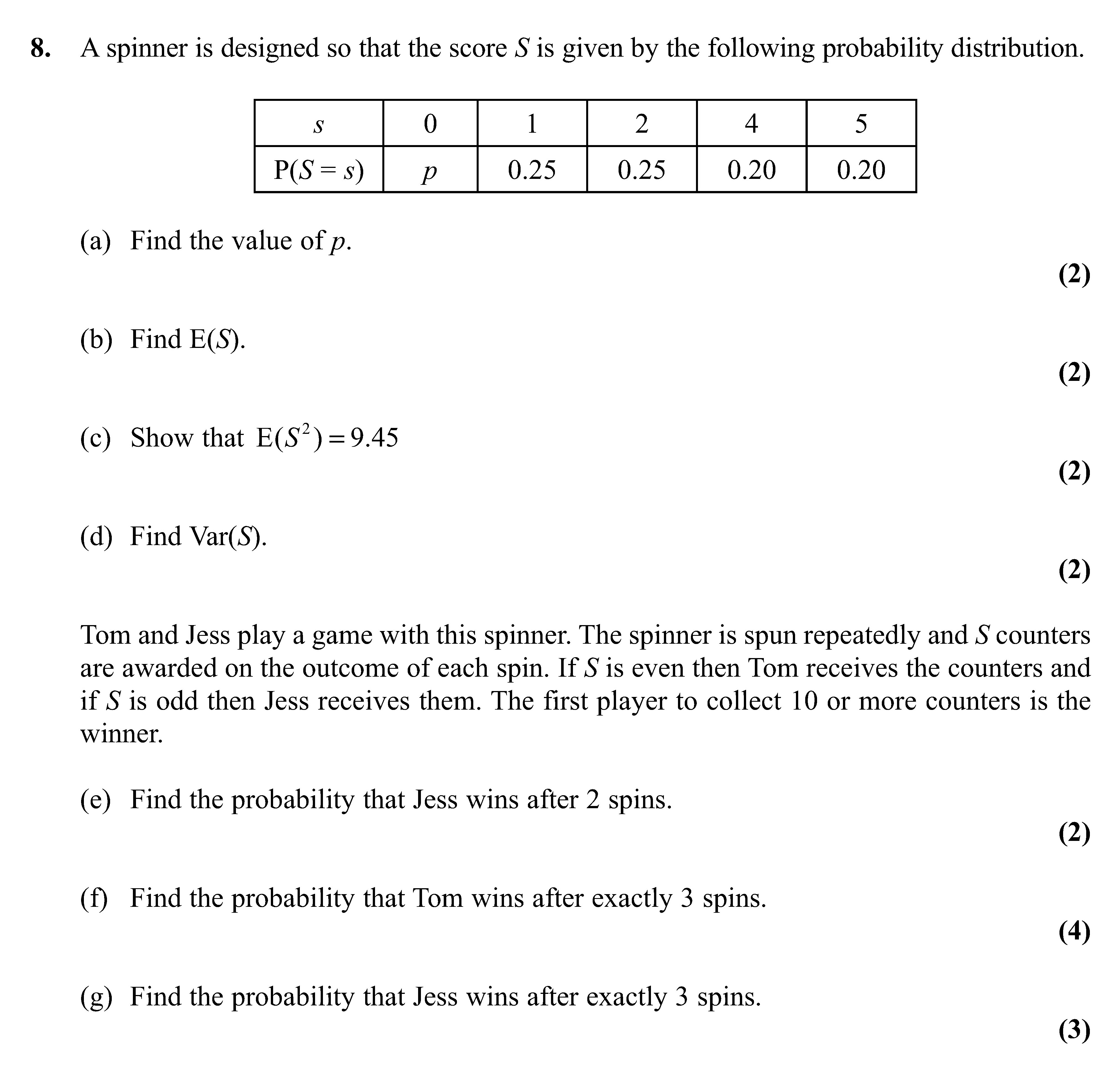 A-Level Edexcel Maths Statistics Statistical Measures: A spinner is ...