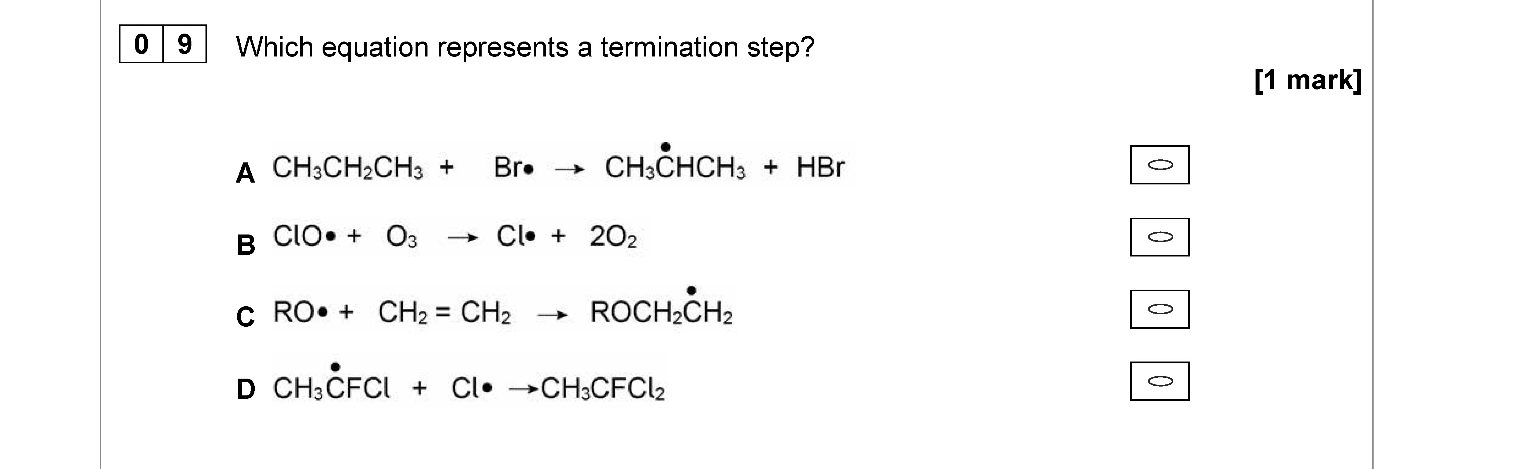 A-Level AQA Chemistry Organic Mechanisms: Which equation represents a term