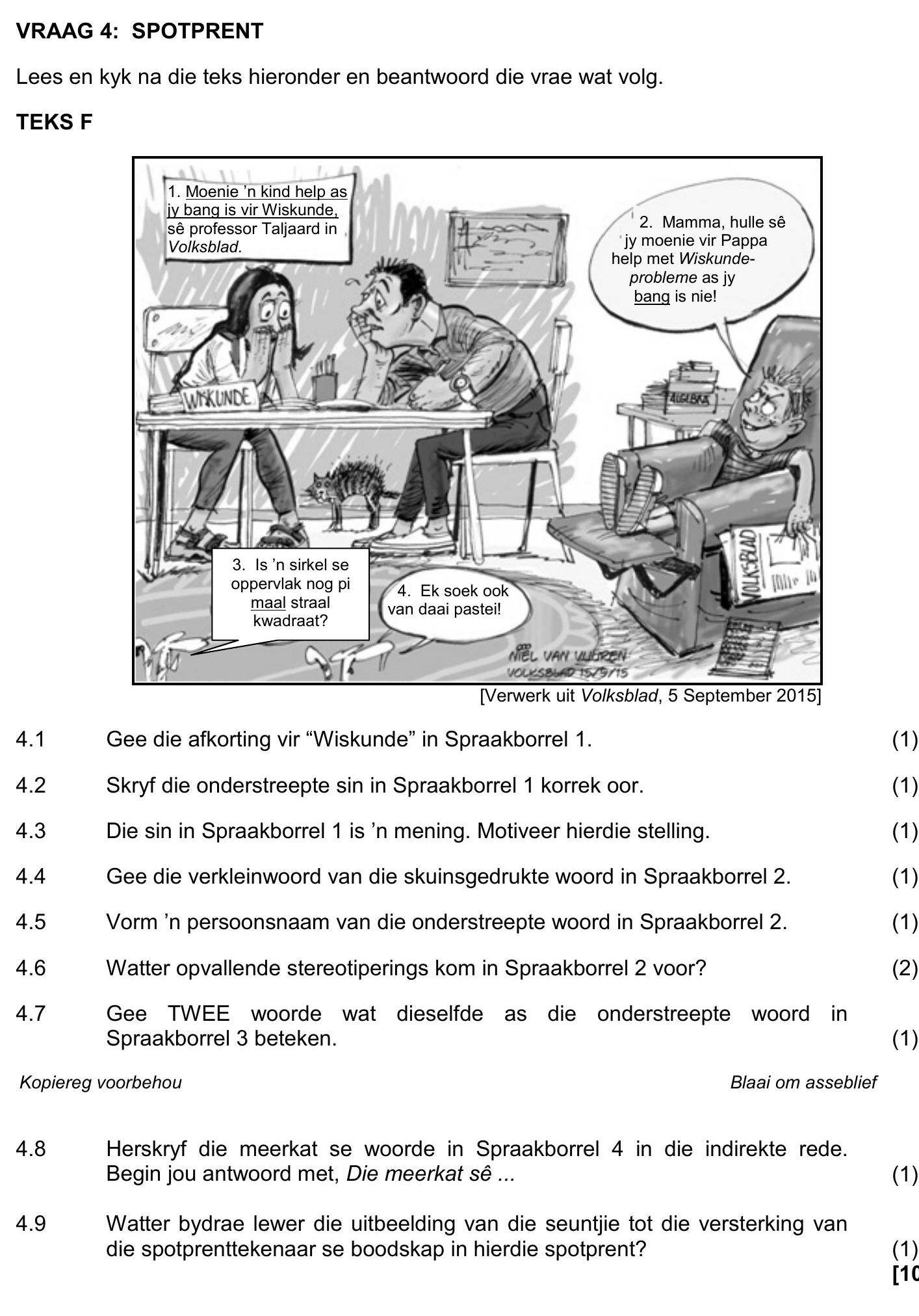 NSC Afrikaans HL Kritiese Taalbewustheid: 4.1 Gee die afkorting vir "Wisku