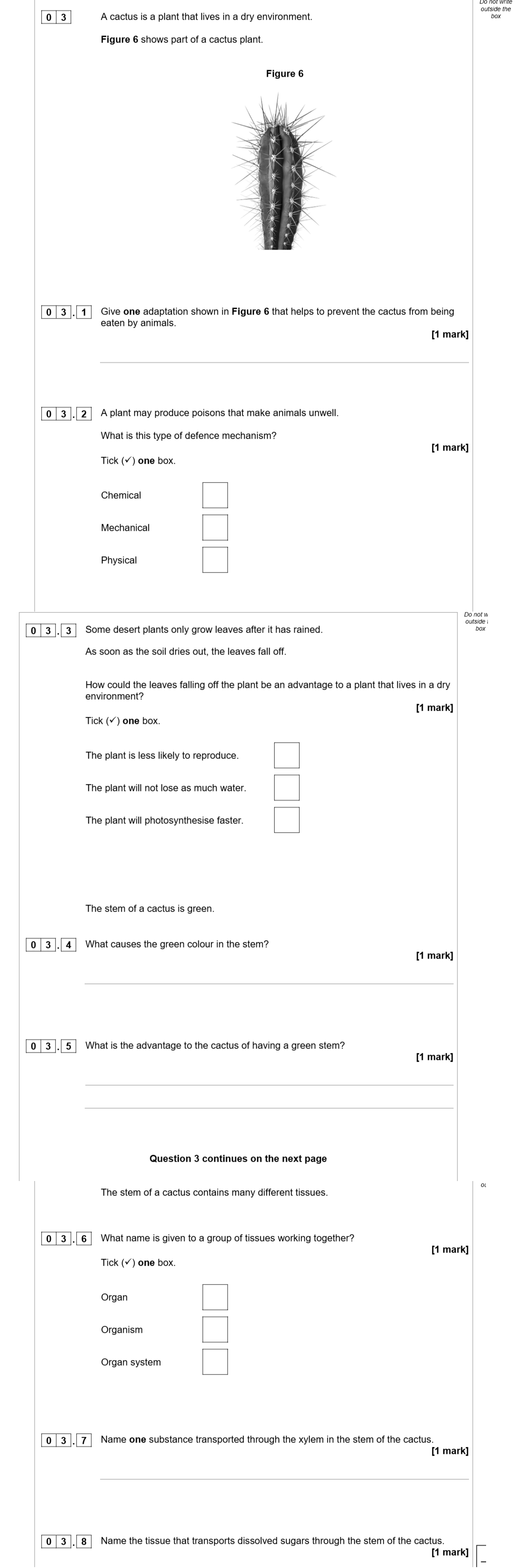 GCSE AQA Biology 2.4 Plant Tissues, Organs & Systems: Give one ...