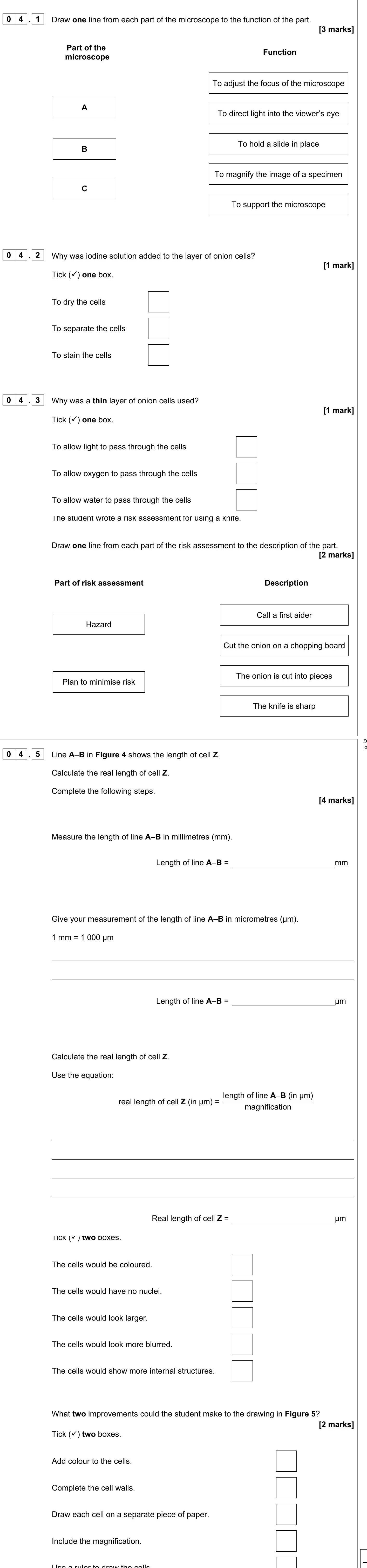 GCSE AQA Biology Cell Structure: Draw one line from each part of