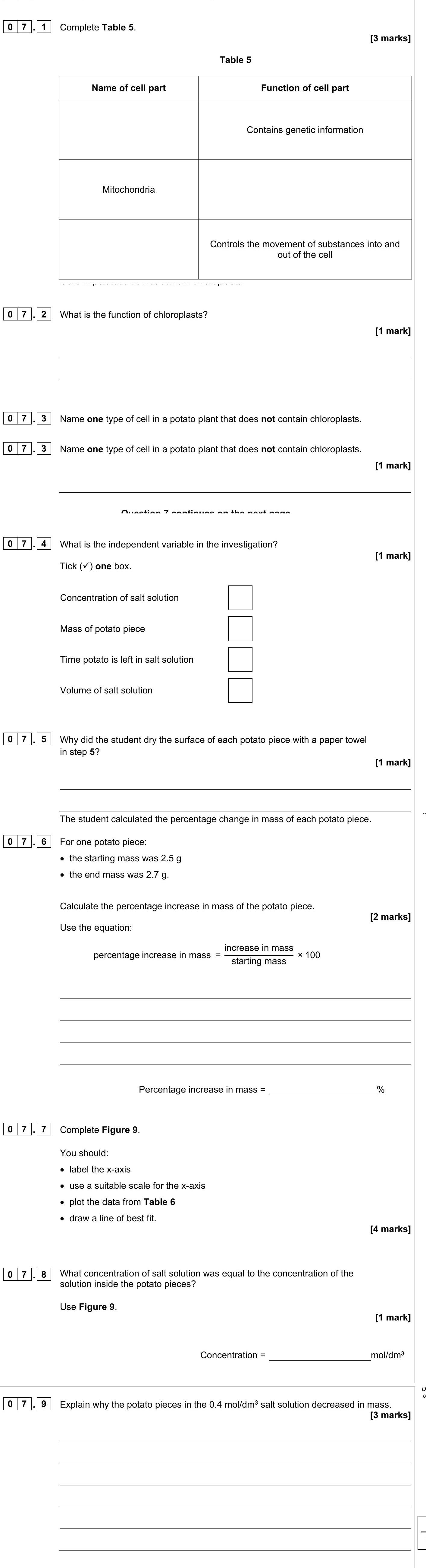 GCSE AQA Biology 1.1 Cell Structure: Complete Table 5. Table 5 | Na