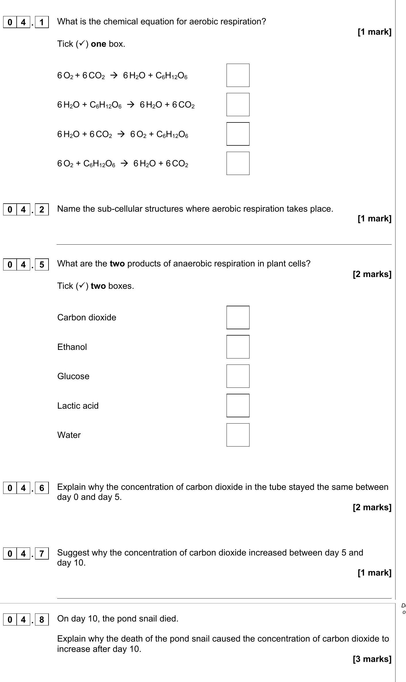GCSE AQA Biology 4.2 Respiration: What is the chemical equation fo