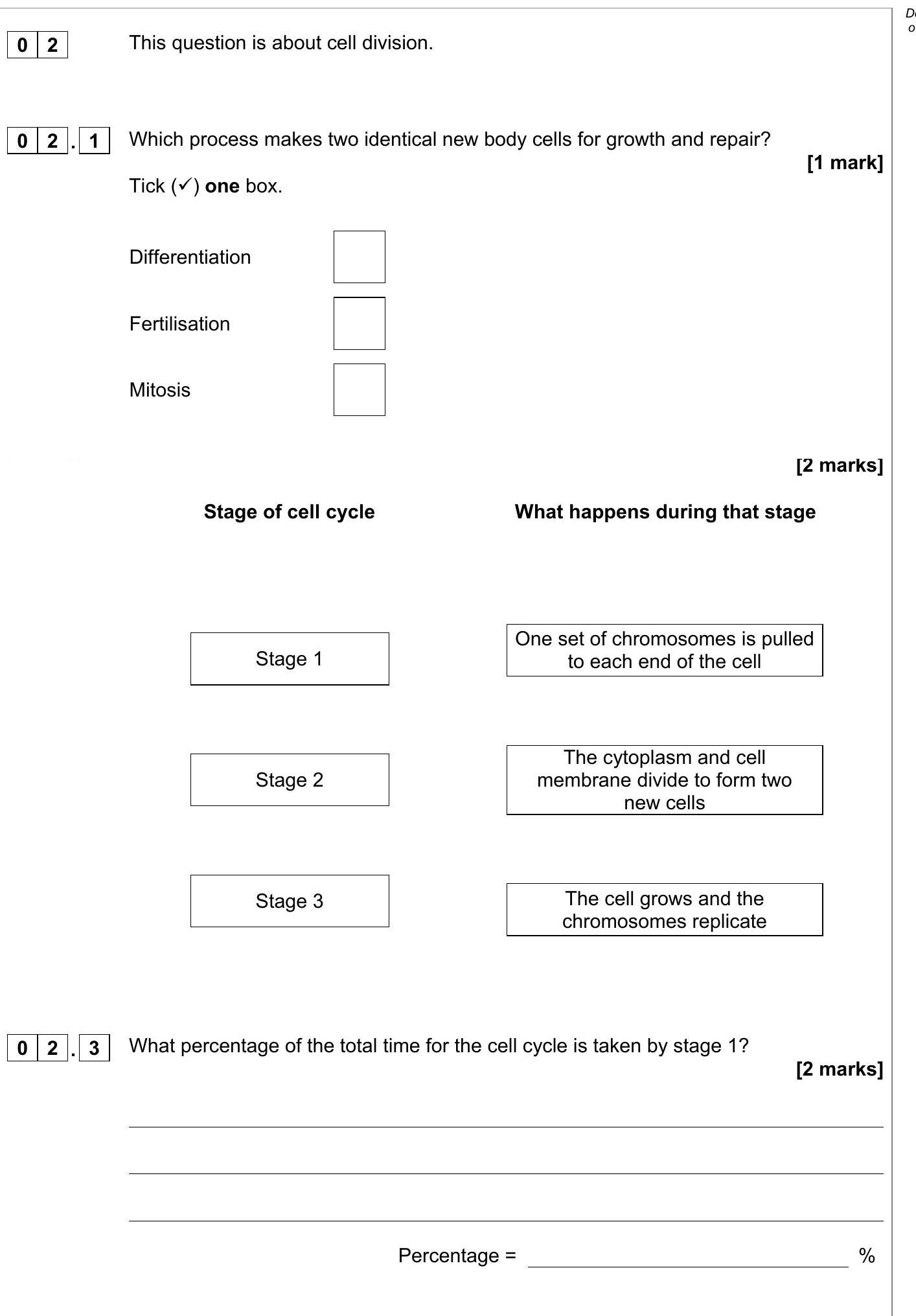 GCSE AQA Biology 1.2 Cell Division: This question is about cell divi