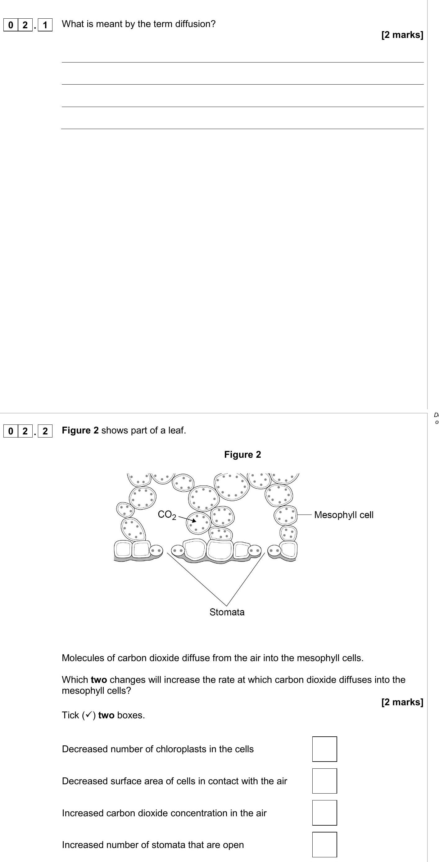 GCSE AQA Biology Photosynthesis: What is meant by the term diffus