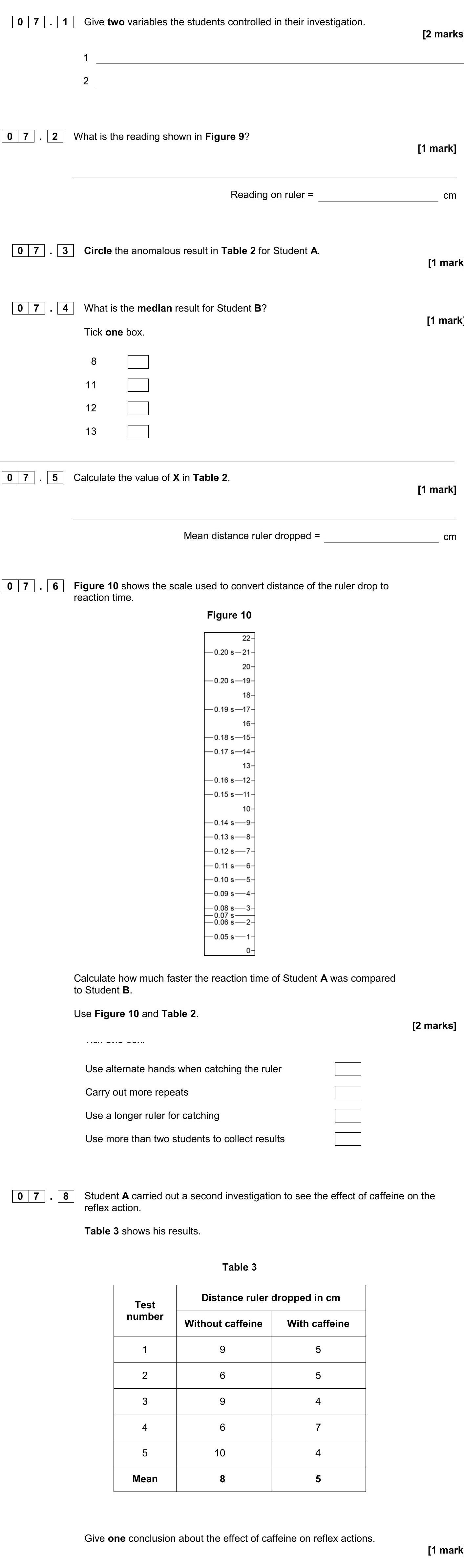 GCSE AQA Biology 5.1 The Human Nervous System: 1. Give two variables ...