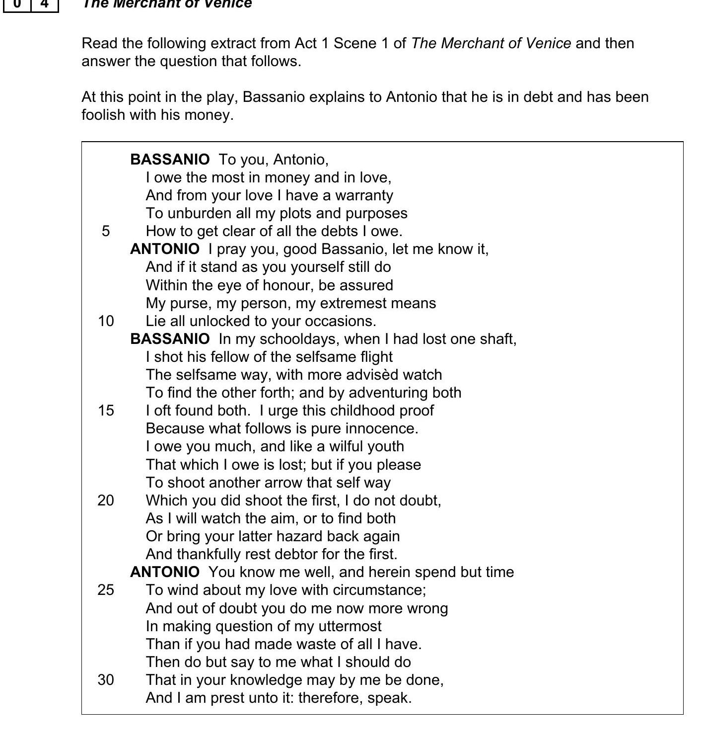 GCSE AQA English Literature The Merchant of Venice: Read the following extract from