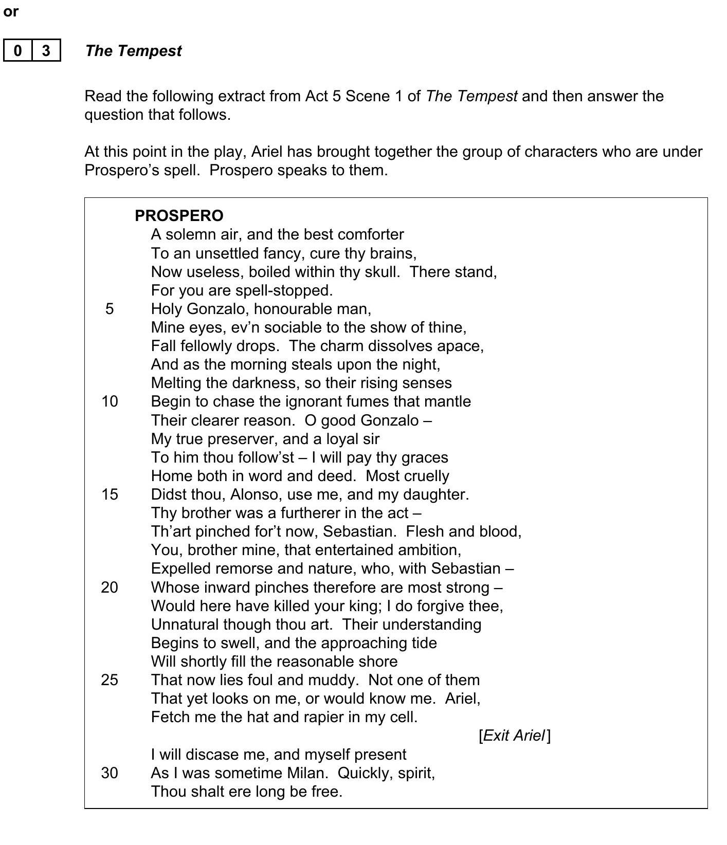 GCSE AQA English Literature The Tempest: Read the following extract from