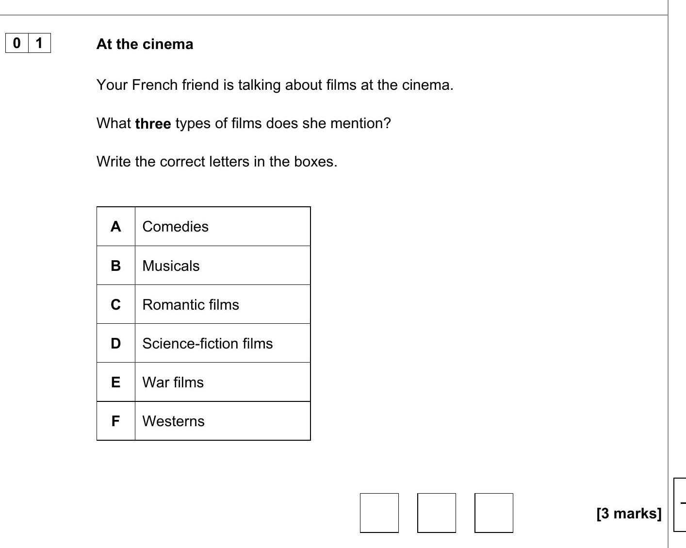 GCSE AQA French Free-Time Activities: At the cinema Your French frien