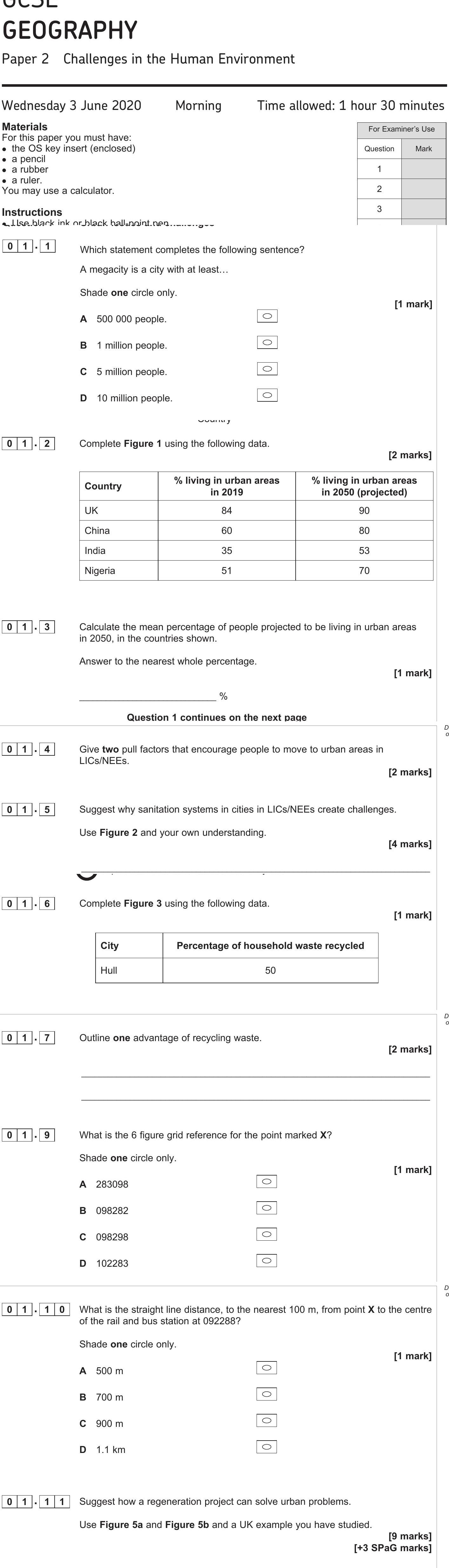 GCSE AQA Geography Urban Issues and Challenges: Which statement ...