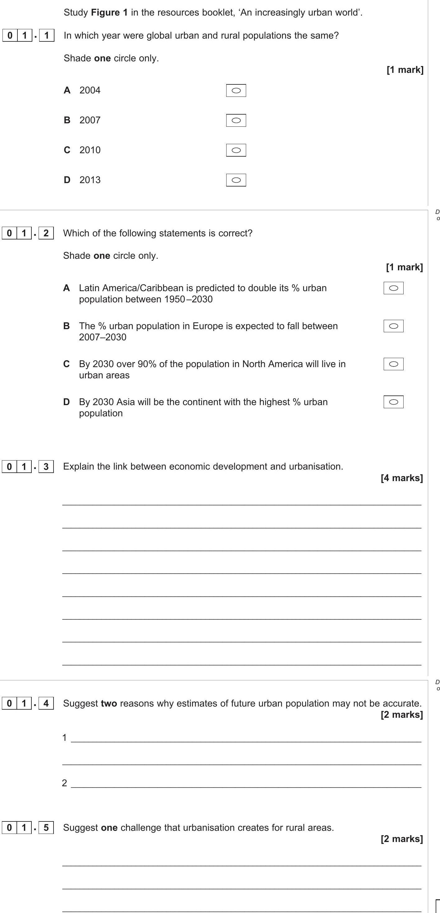 GCSE AQA Geography Urban Issues and Challenges: Study Figure 1 in the ...
