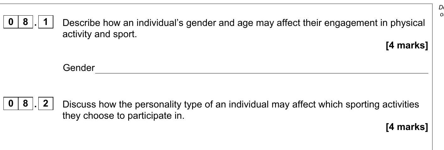 GCSE AQA Physical Education Sport & Society: Describe how an individual ...