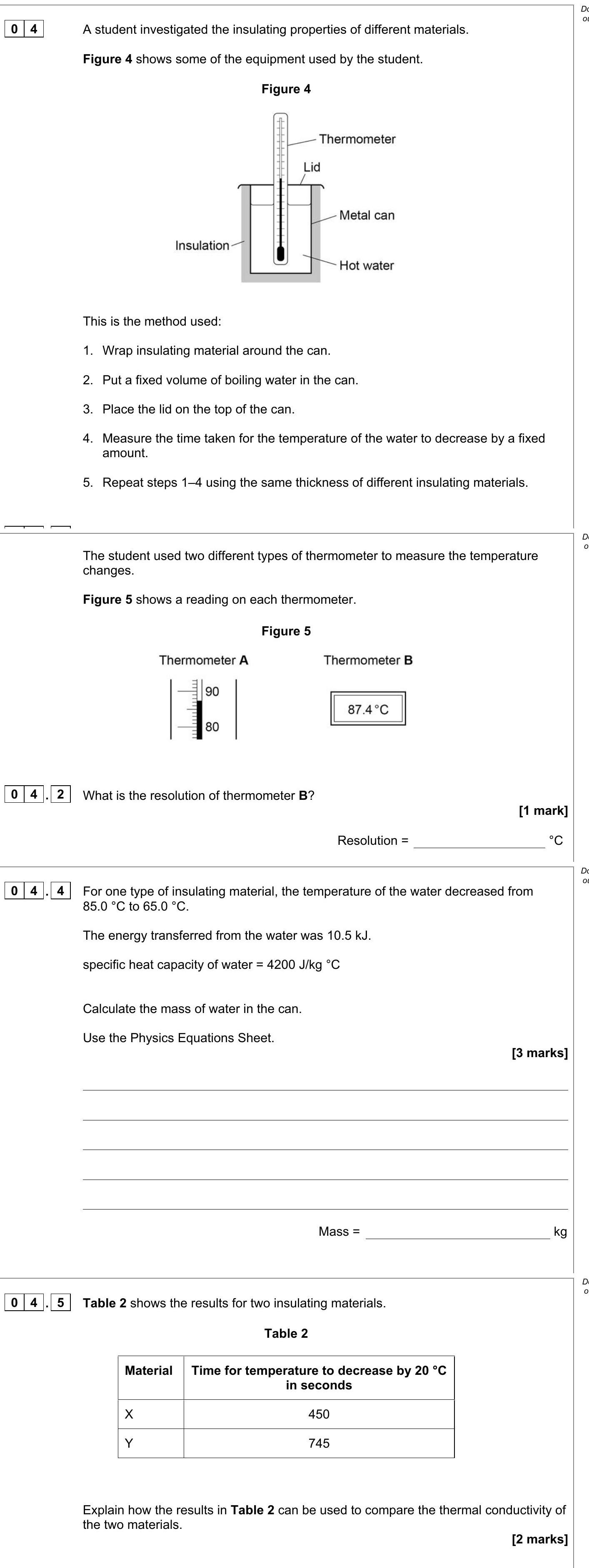 GCSE AQA Physics 3.1 Changes of State & the Particle Model: A student investigated the insul