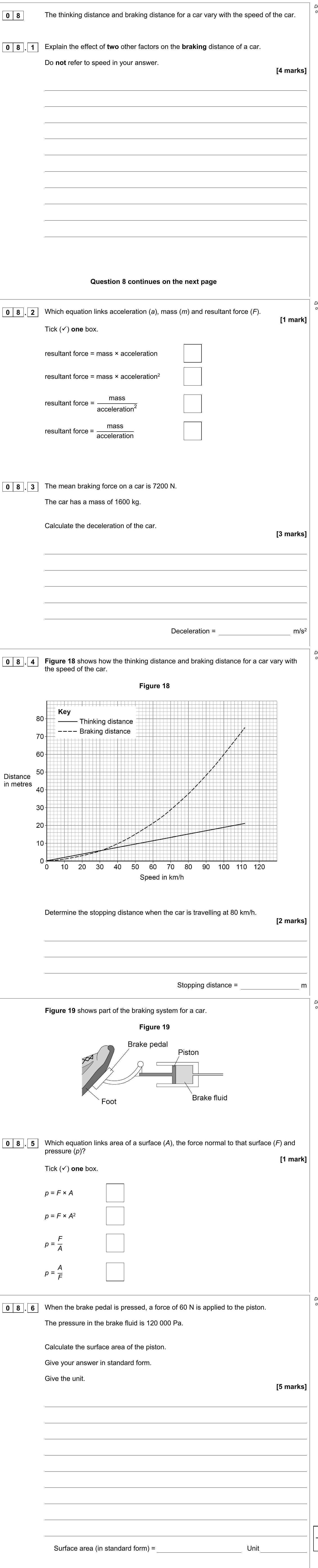 GCSE AQA Physics Stopping Distances: The thinking distance and brakin