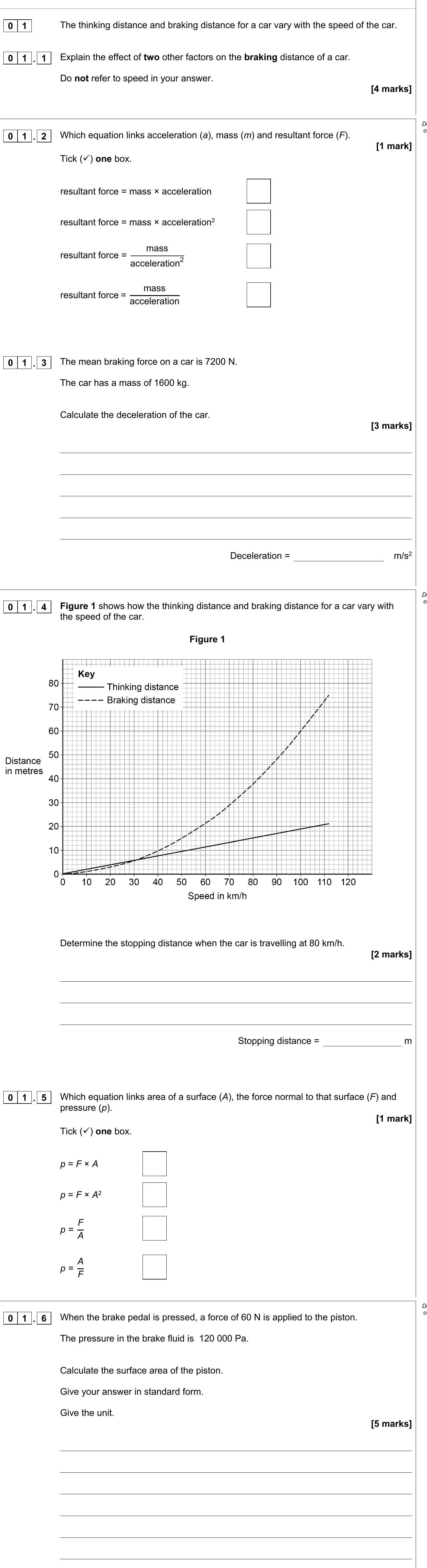 GCSE AQA Physics 5.7 Newton's Laws of Motion: The thinking distance and ...