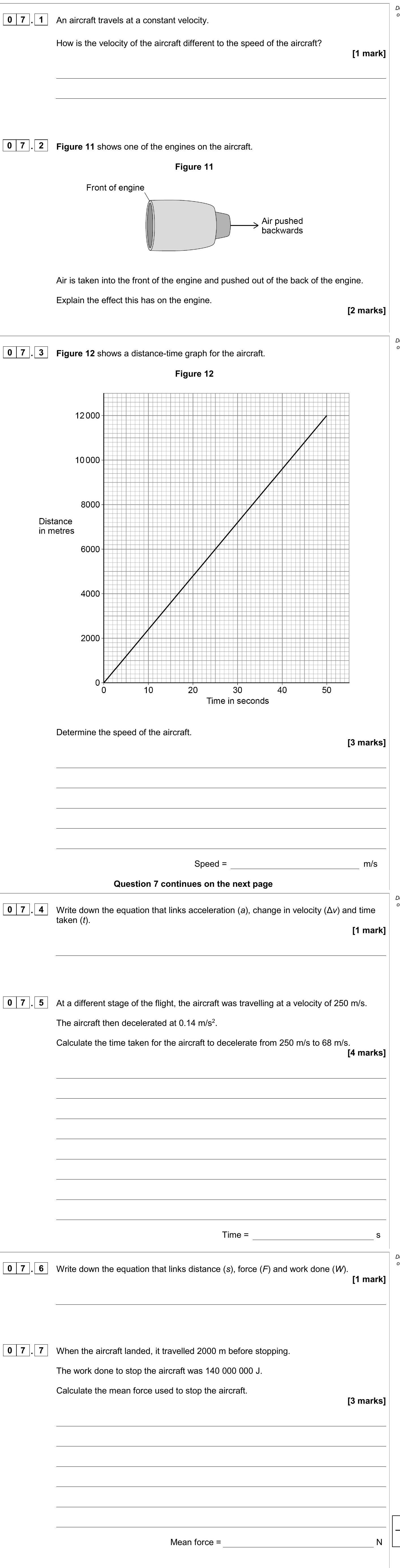 GCSE AQA Physics 5.7 Newton's Laws of Motion: An aircraft travels at a ...