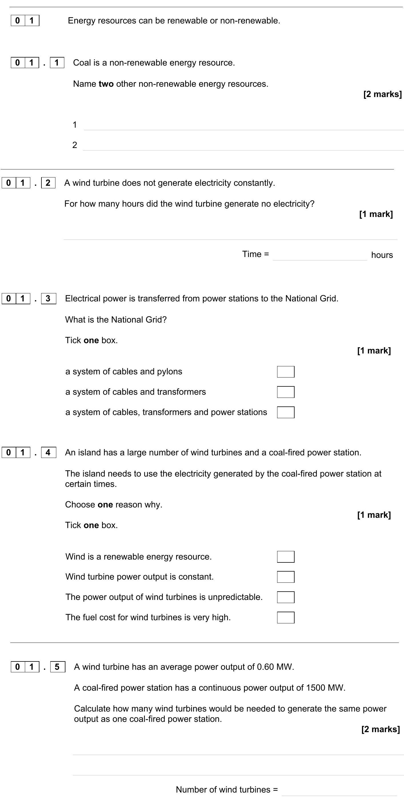 GCSE AQA Physics National & Global Energy Resources: Energy resources ...