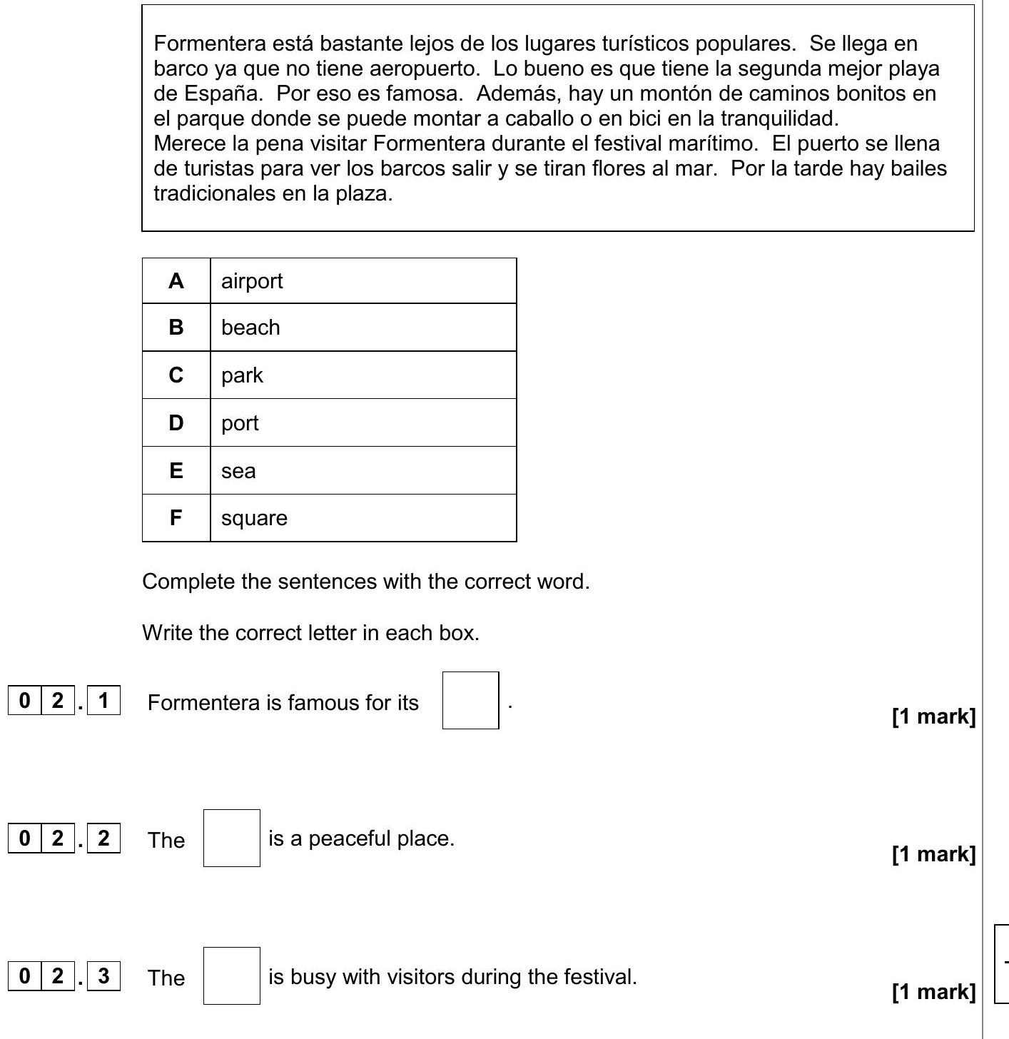 GCSE AQA Spanish 5. Customs and Festivals: Formetera está bastante lejos de