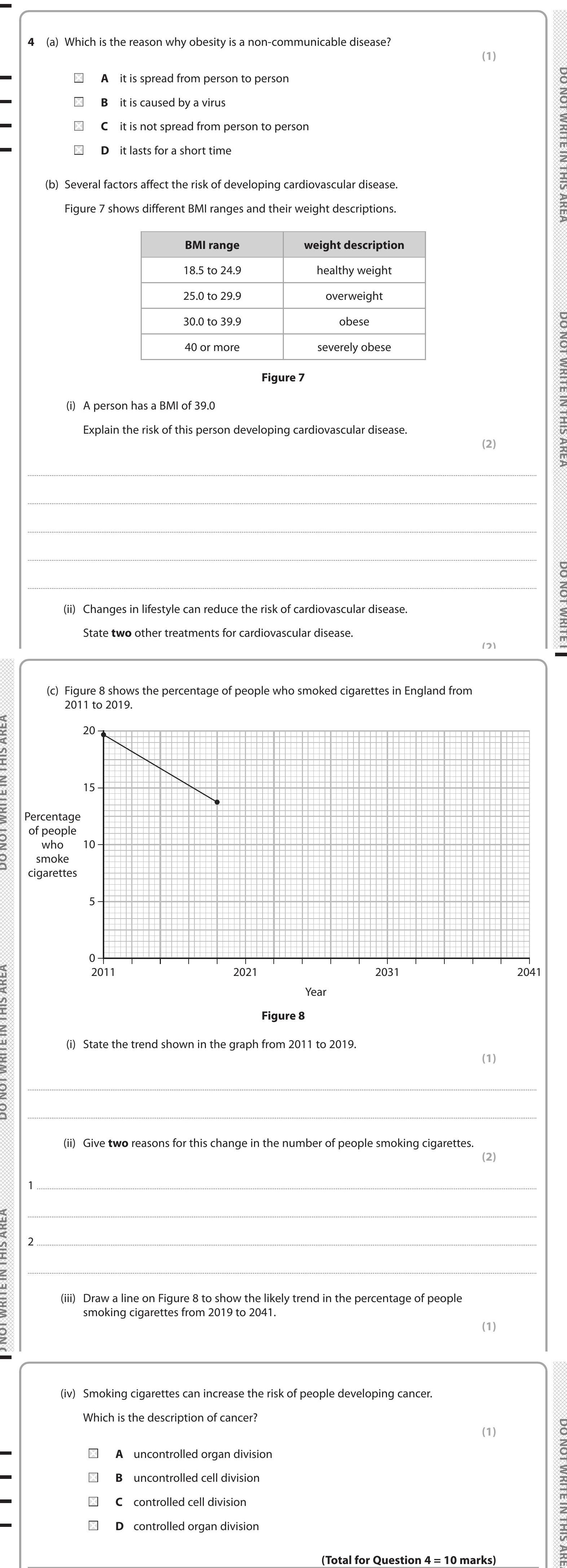 GCSE Edexcel Biology Measures of obesity: 4 (a) Which is the reason why ob