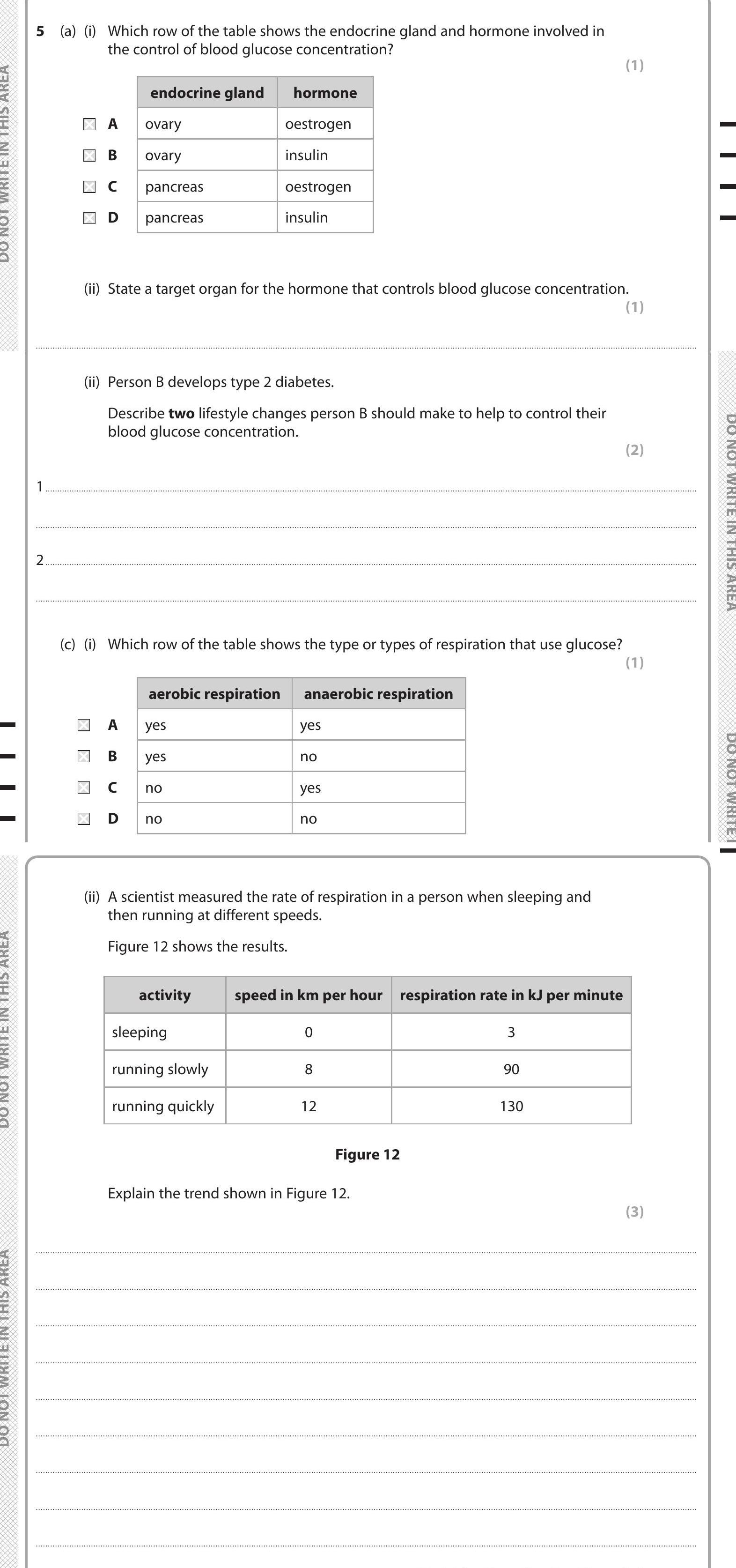 GCSE Edexcel Biology Hormones: 5 (a) (i) Which row of the tab