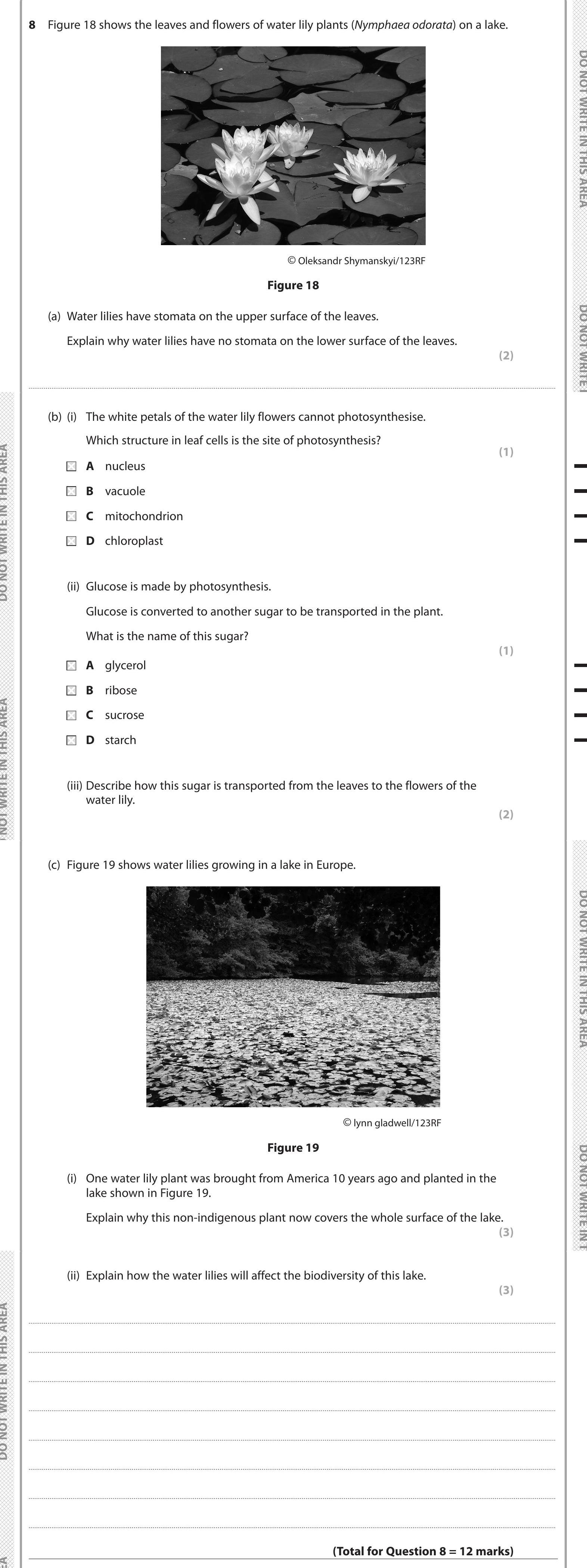 GCSE Edexcel Biology Stomata: Figure 18 shows the leaves and f